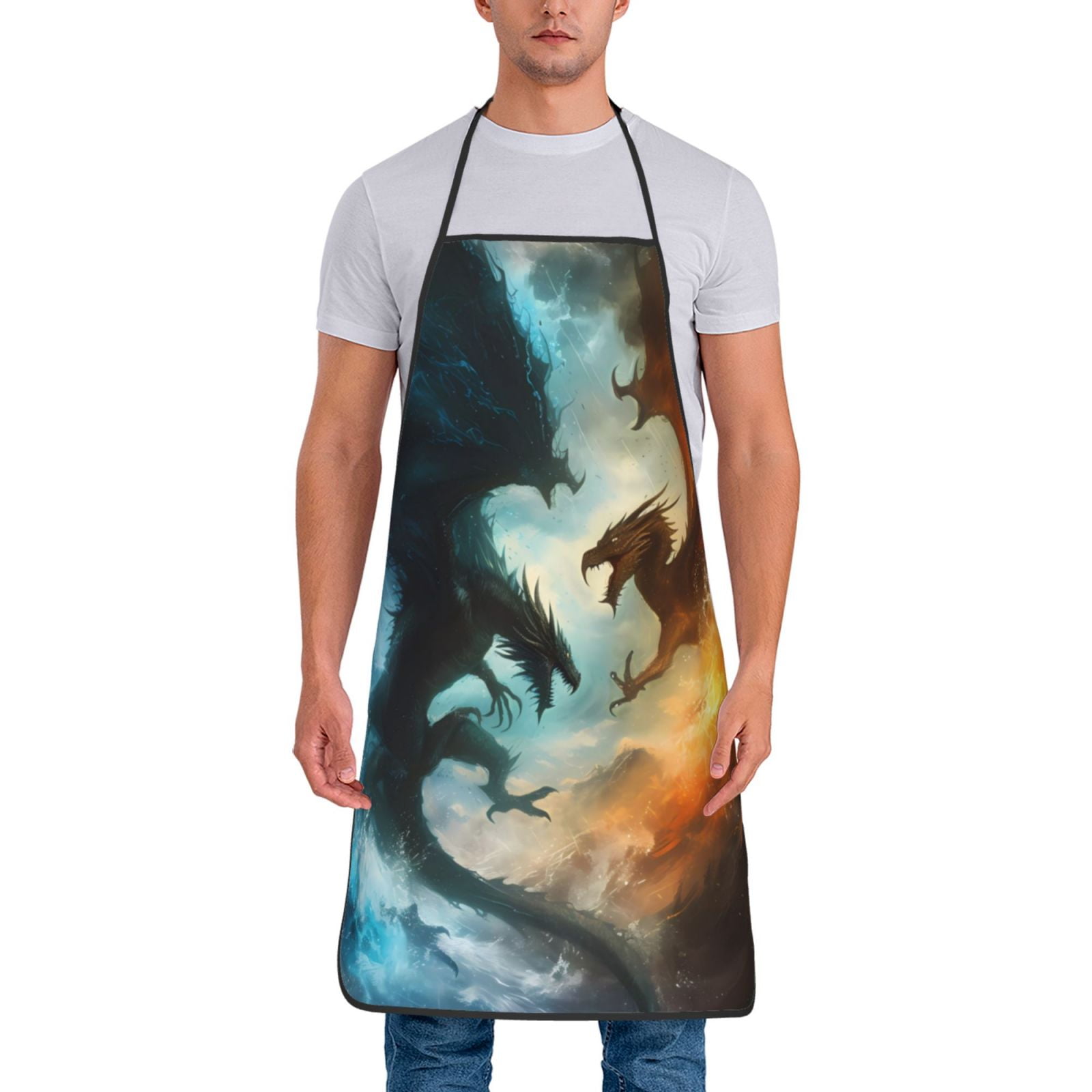 Zeuib Red And Blue Flame Wave Dragon Print Unisex Waterproof Aprons ...