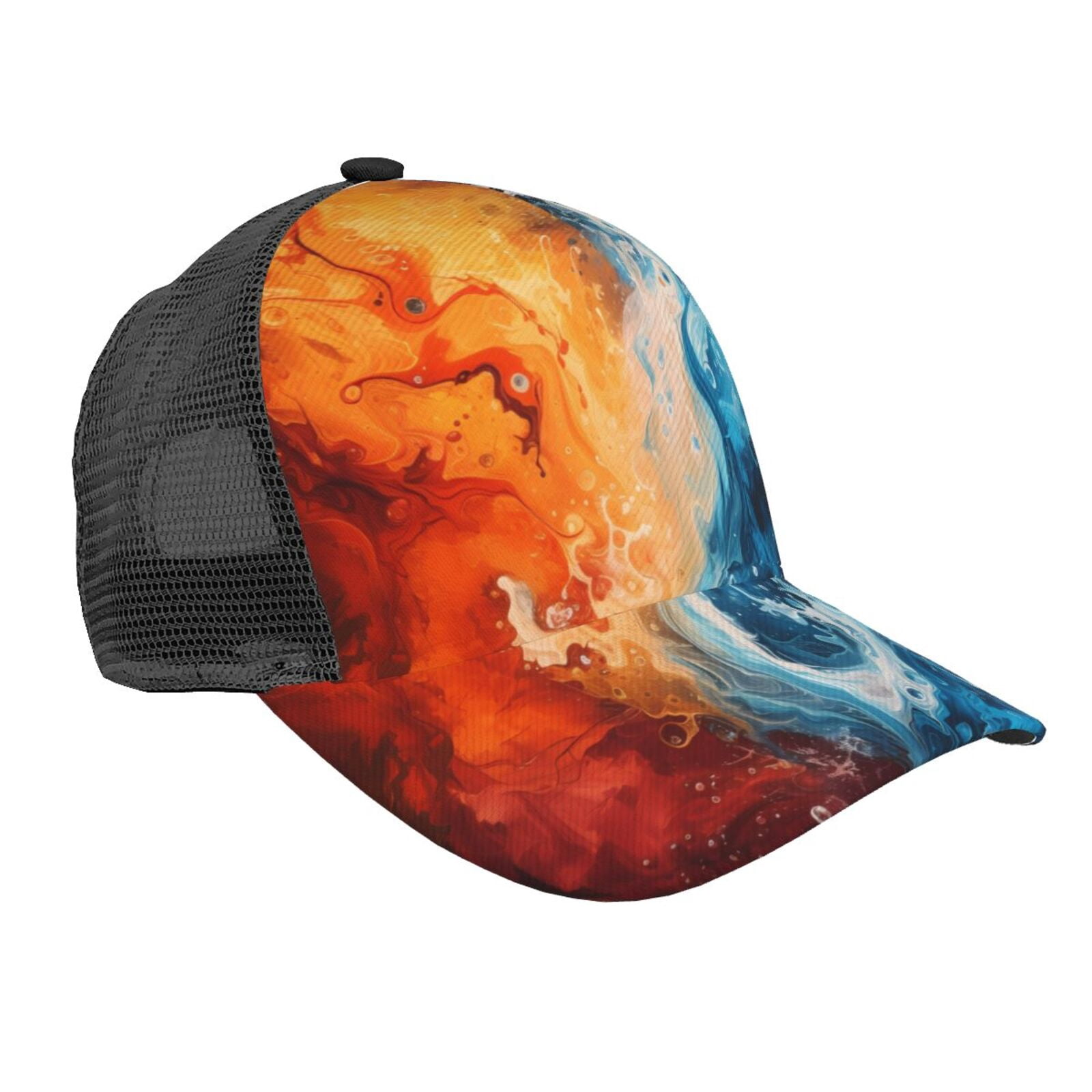 Zeuib Red And Blue Waves Print Men & Women Adjustable Mesh Back Cap ...