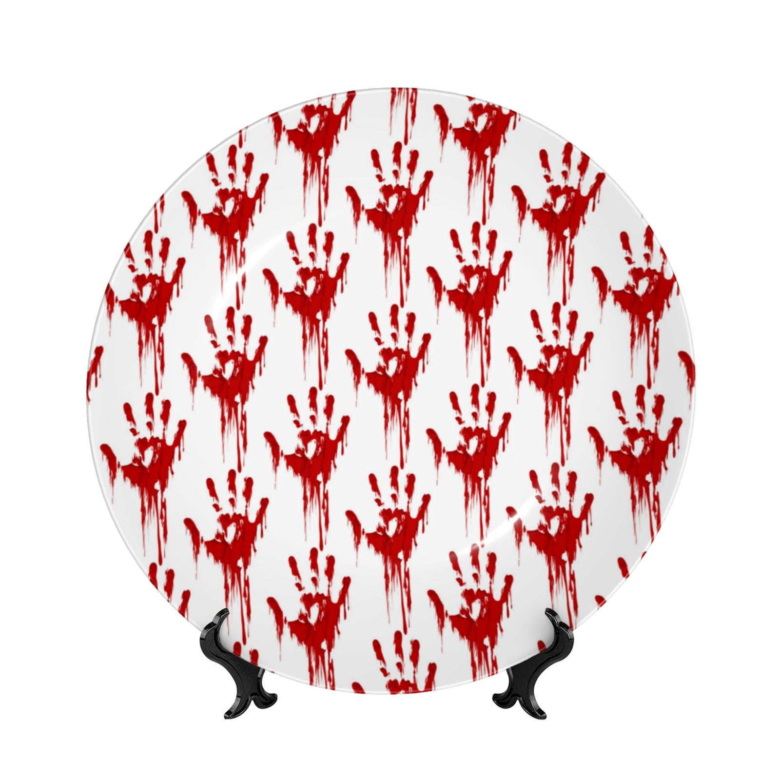 Zeuib Red Bloody Scary Hands Print Decorative Plate for Display, Bone ...