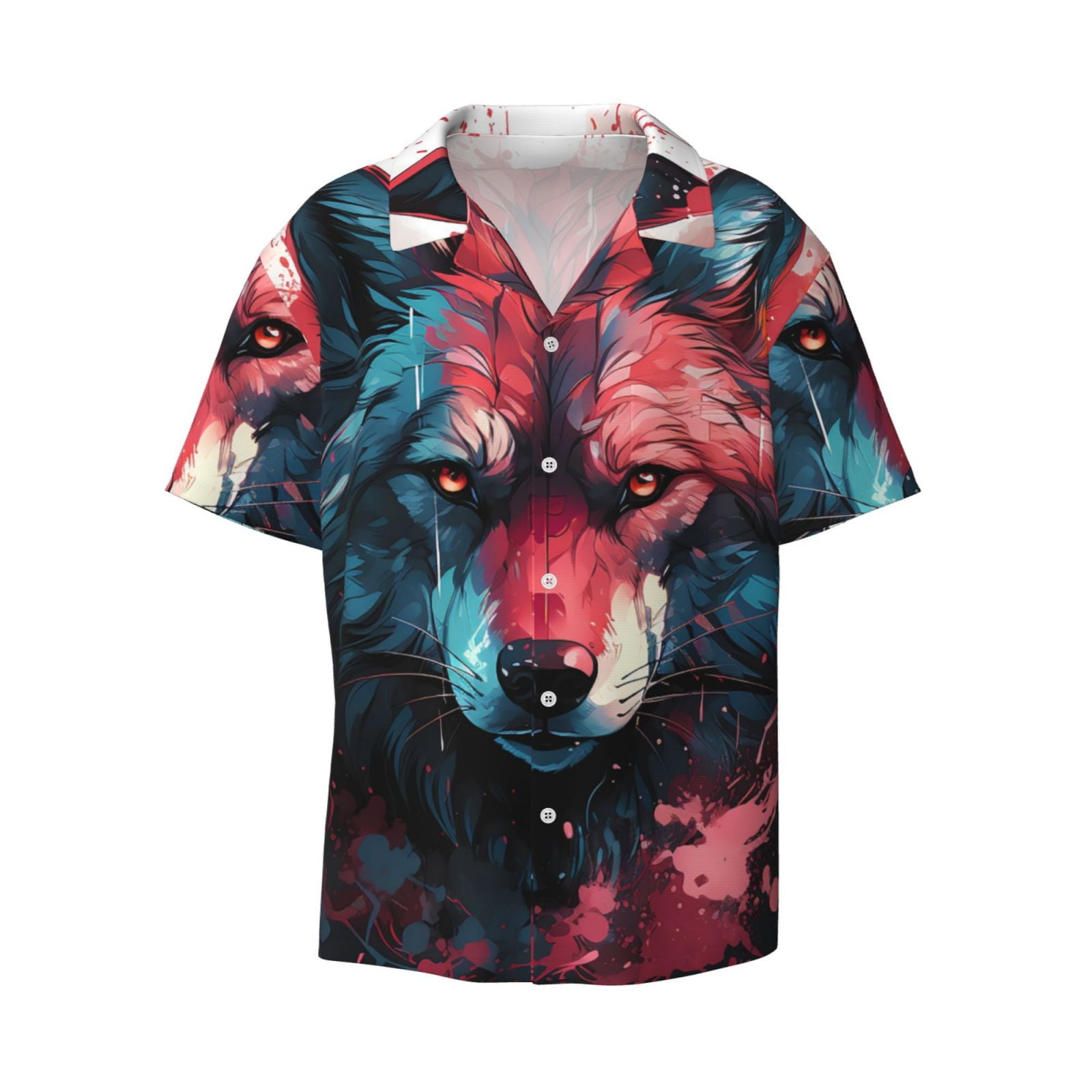 Zeuib Red Flame Wolf Head Men's Short Sleeve Button-Down Shirt: Classic ...