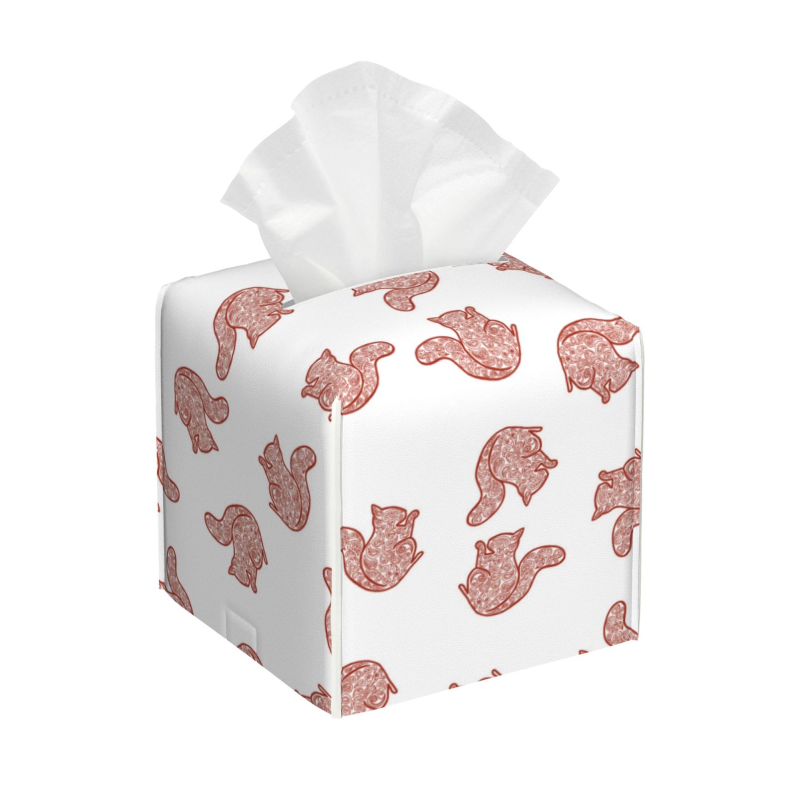 Zeuib Red Fox Print Tissue Box Cover,PU Leather Tissue Holder,Square ...