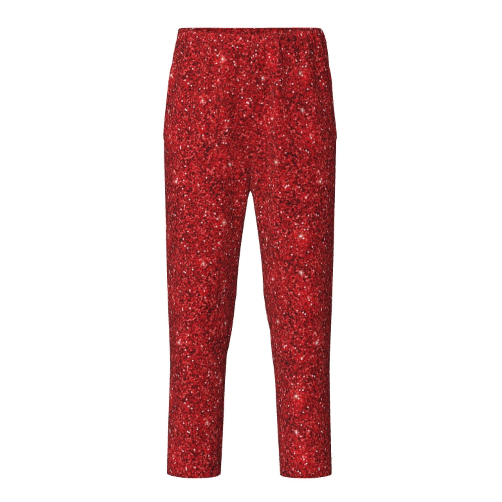 Zeuib Red Glitter Print Pajama Pants for Girls Boys,PJ Bottoms for Kids ...