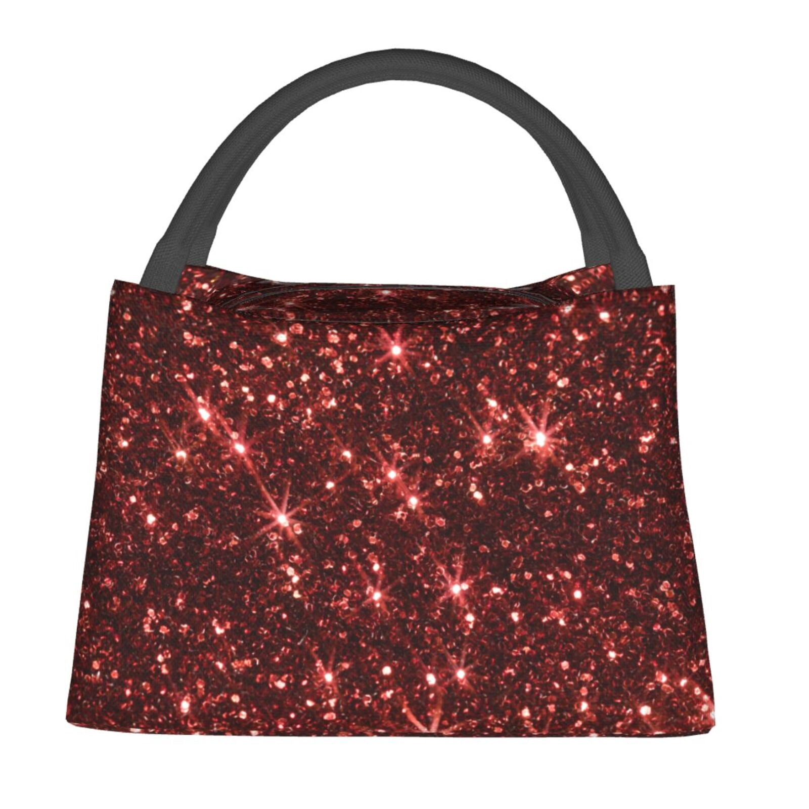 Zeuib Red Glitter Texture Lunch Bag,Collapsible Cooler Bag Insulated ...