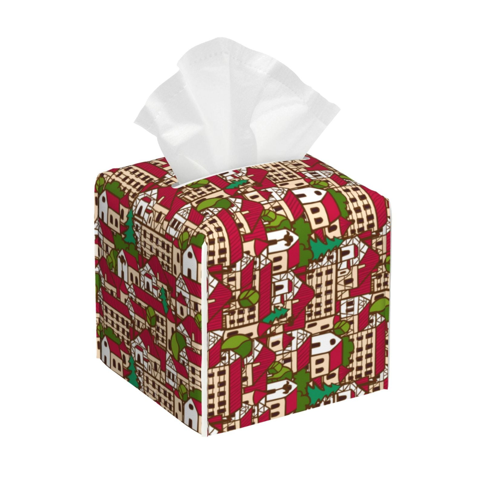 Zeuib Red Houses Print Tissue Box Cover,PU Leather Tissue Holder,Square ...