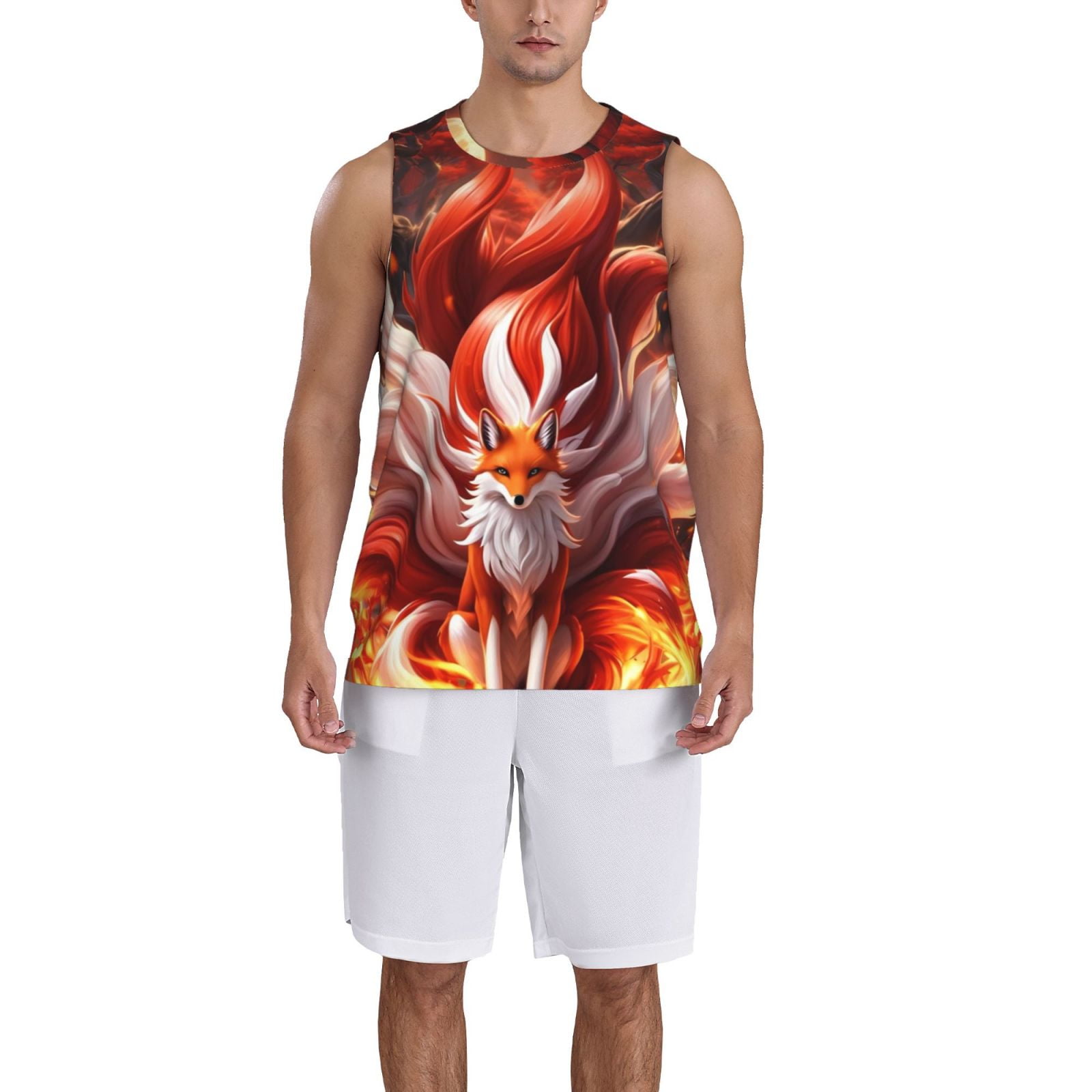 Zeuib Red Leaf Flame Fox Jersey Shirt for Men,Mesh Athletic Practice ...