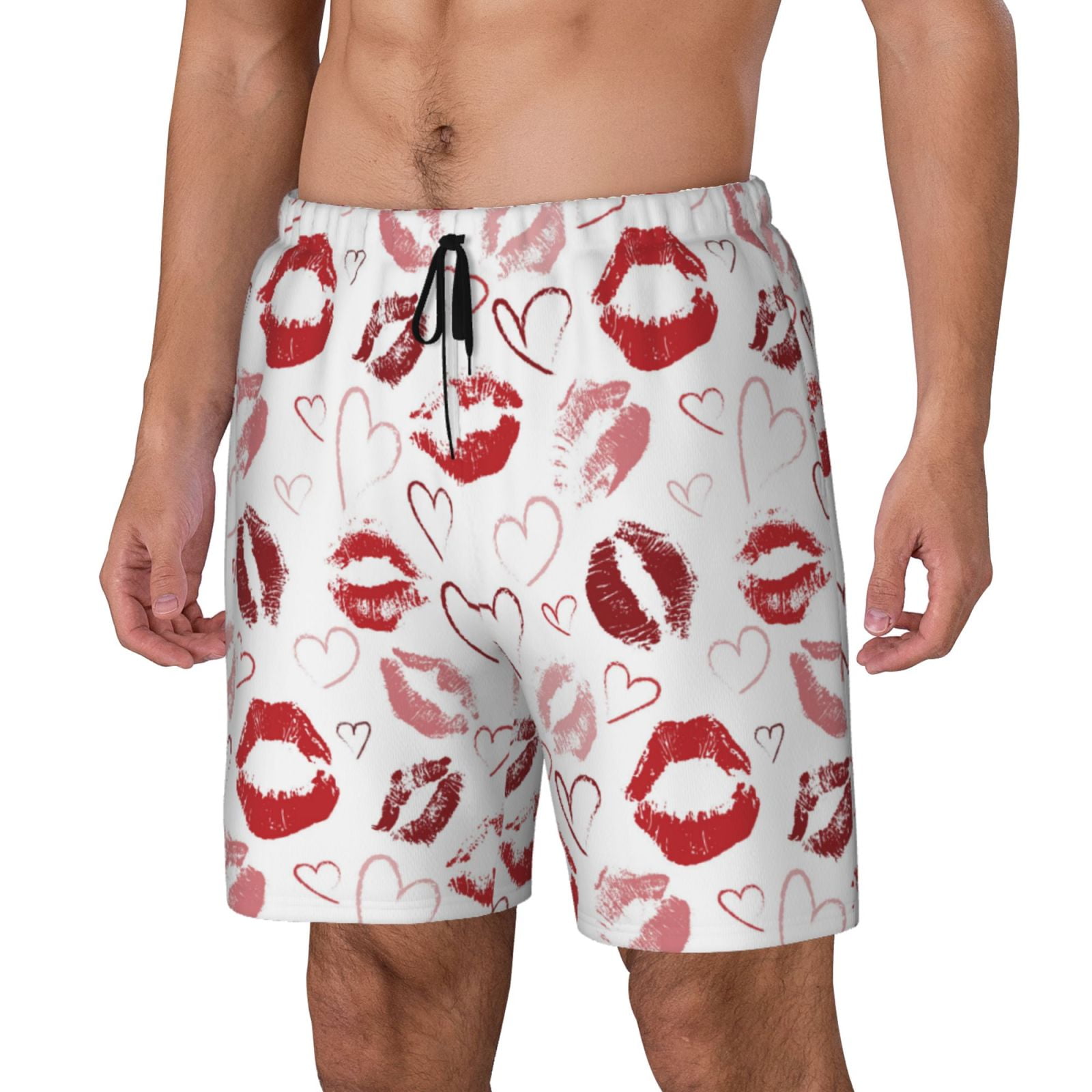 Zeuib Red Lips Print Swimming Trunks for Men Boys,Swimming Shorts with ...