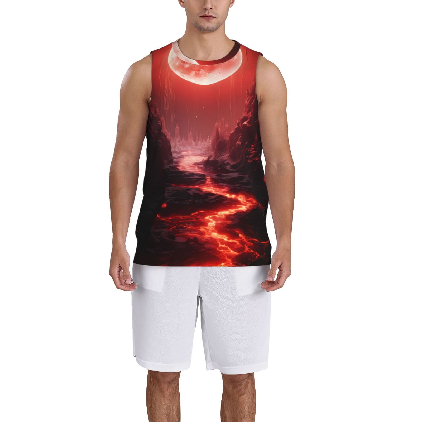 Zeuib Red Moon Lava Jersey Shirt for Men,Mesh Athletic Practice Sports ...