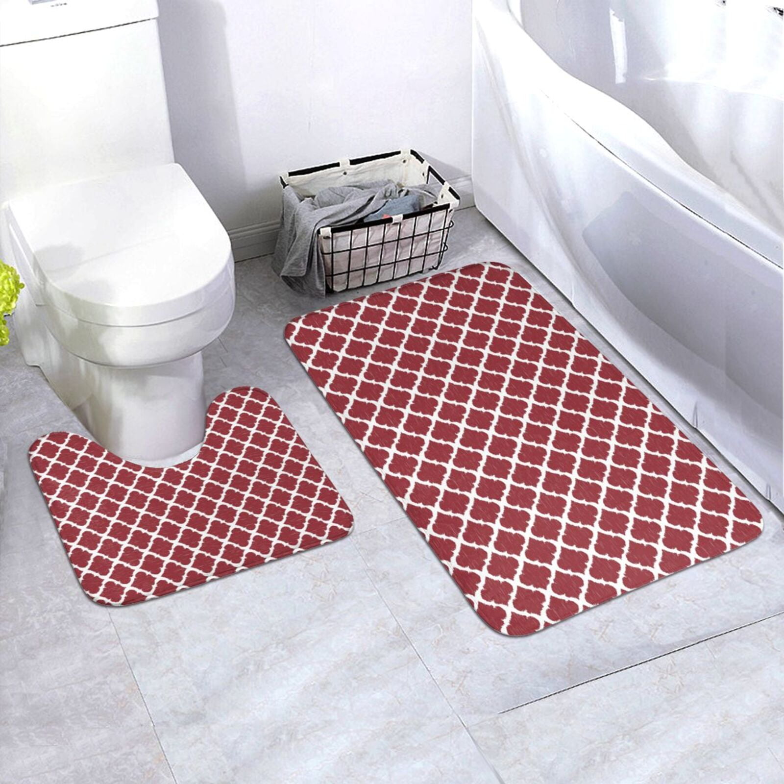 Zeuib Red Moroccan Water/Dust Absorbent bath rug set,Toilet Bath Mat U ...