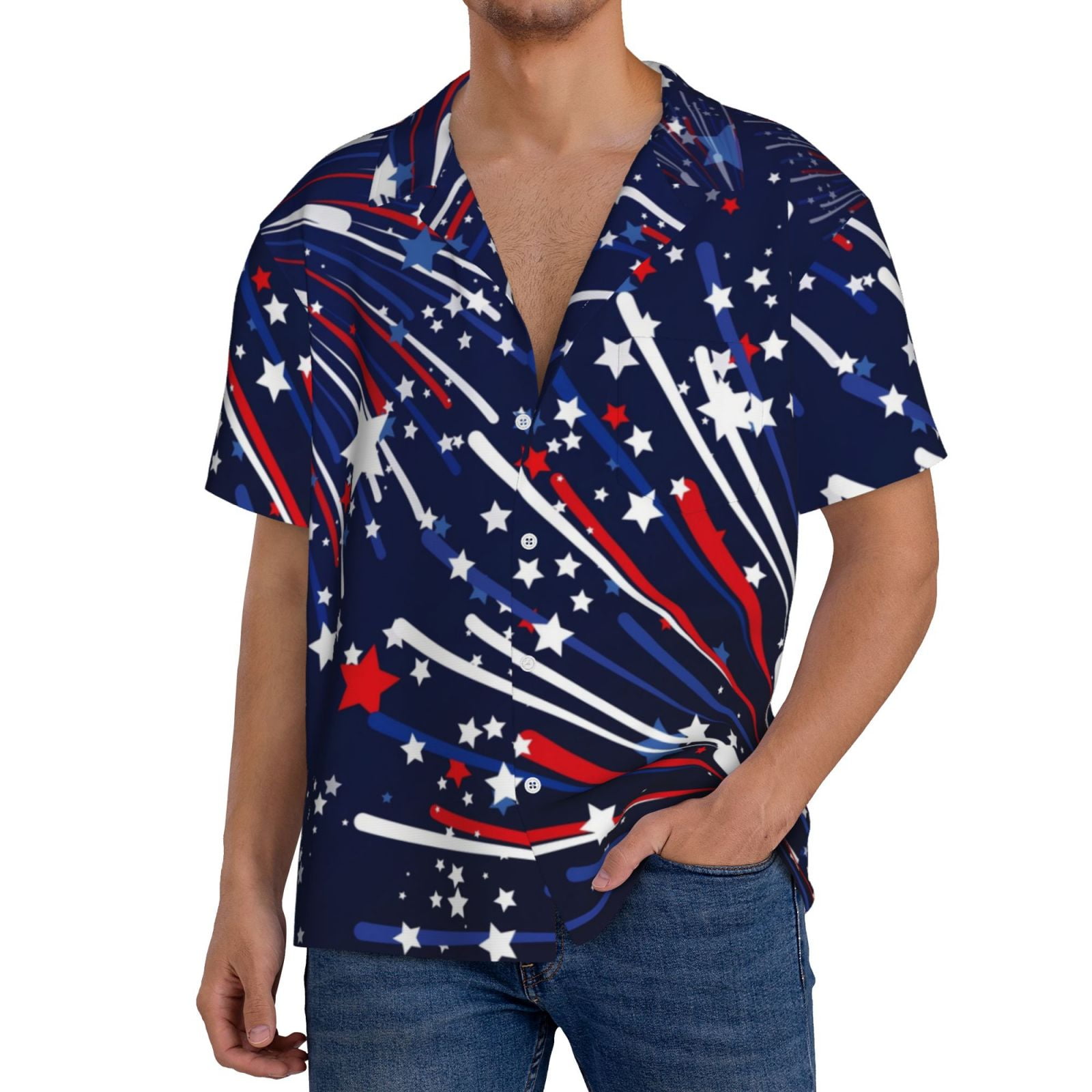 Zeuib Red White Blue Fireworks 1 Men's Short Sleeve Button-Down Shirt ...