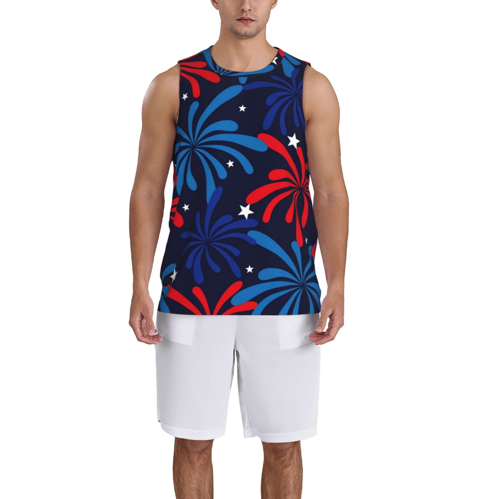Zeuib Red White Blue Fireworks Jersey Shirt for Men,Mesh Athletic ...