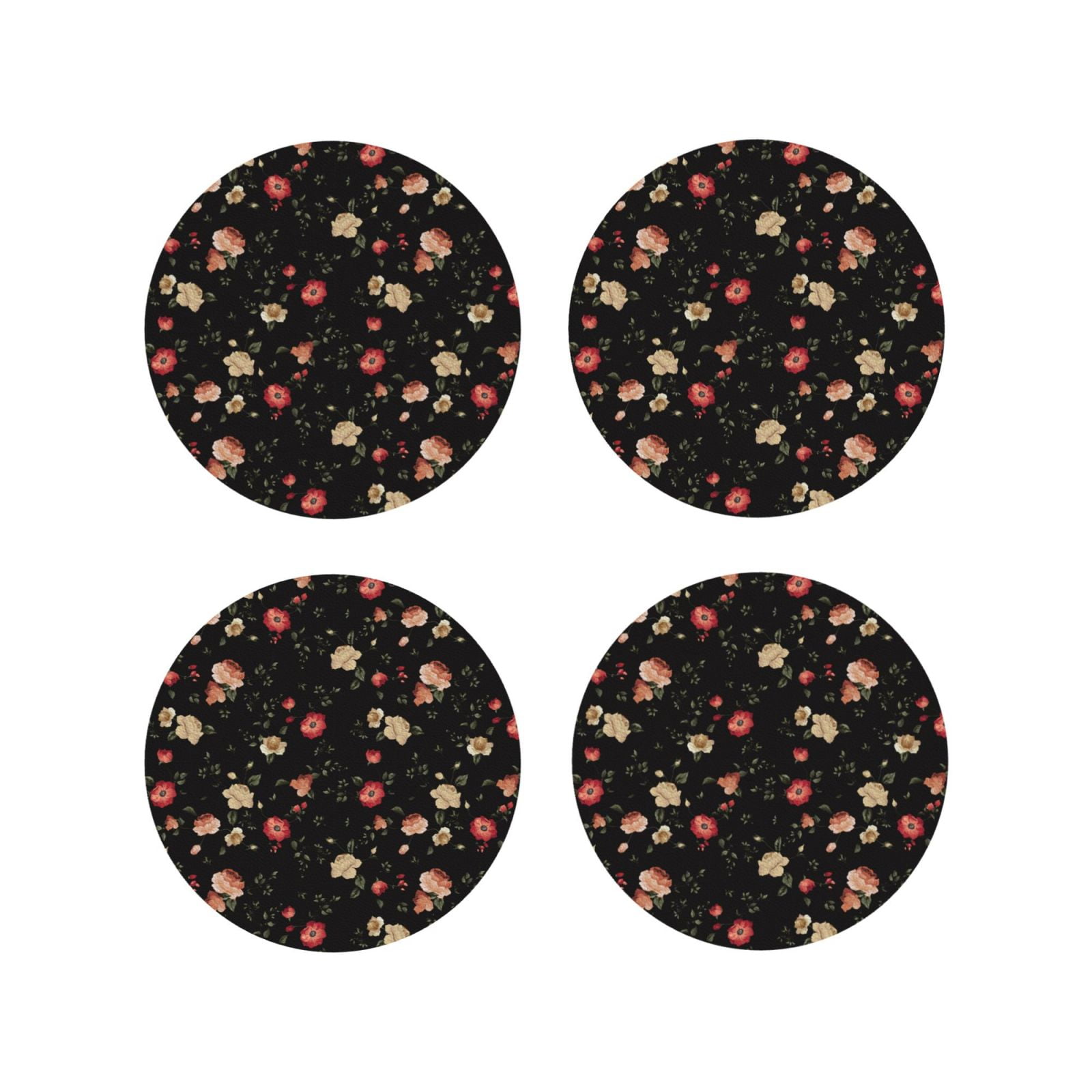Zeuib Red White Flowers Print Set of 4 Coasters for Drinks, Glass ...