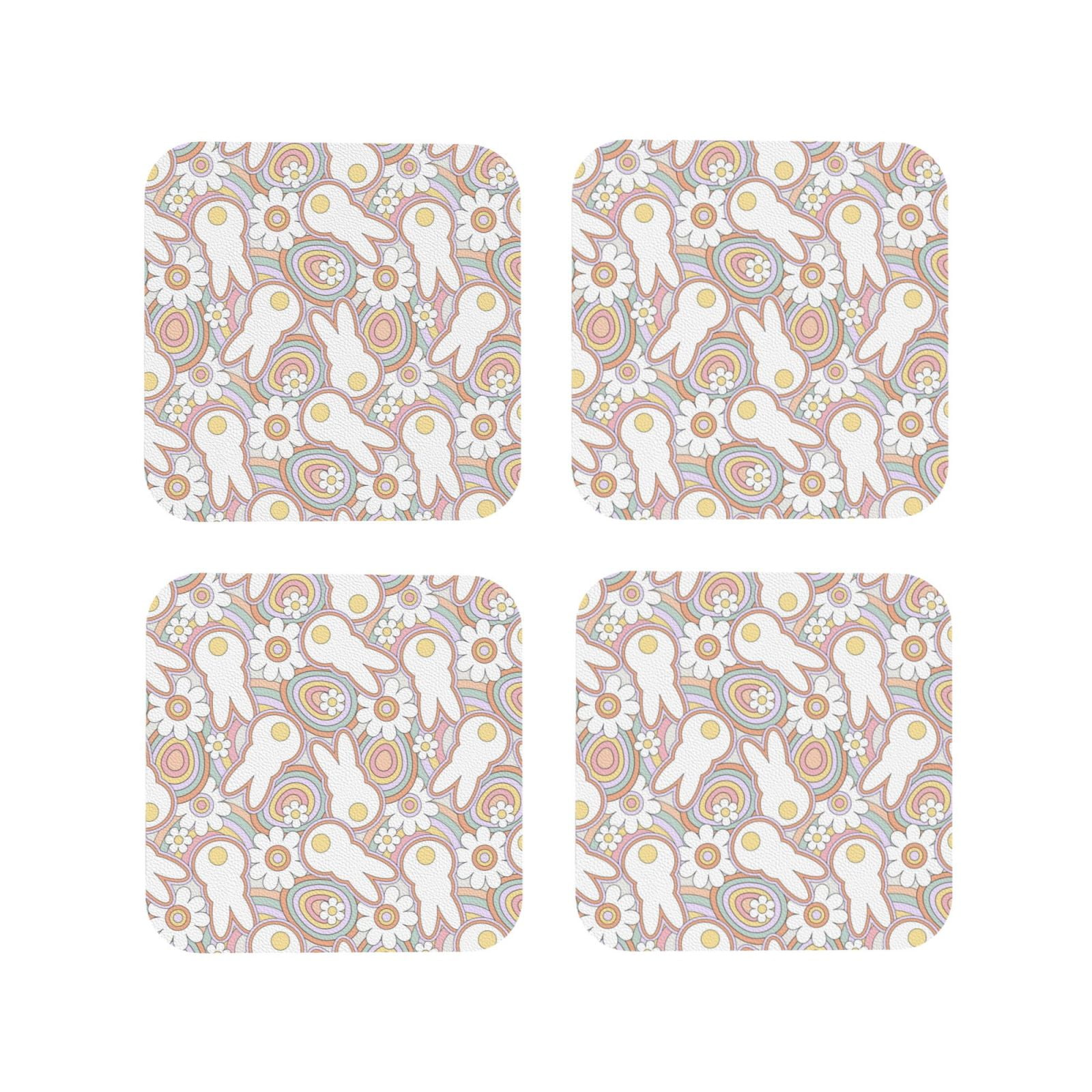 Zeuib Retro Hippie Groovy Easter bunny Print Set of 4 Coasters for ...