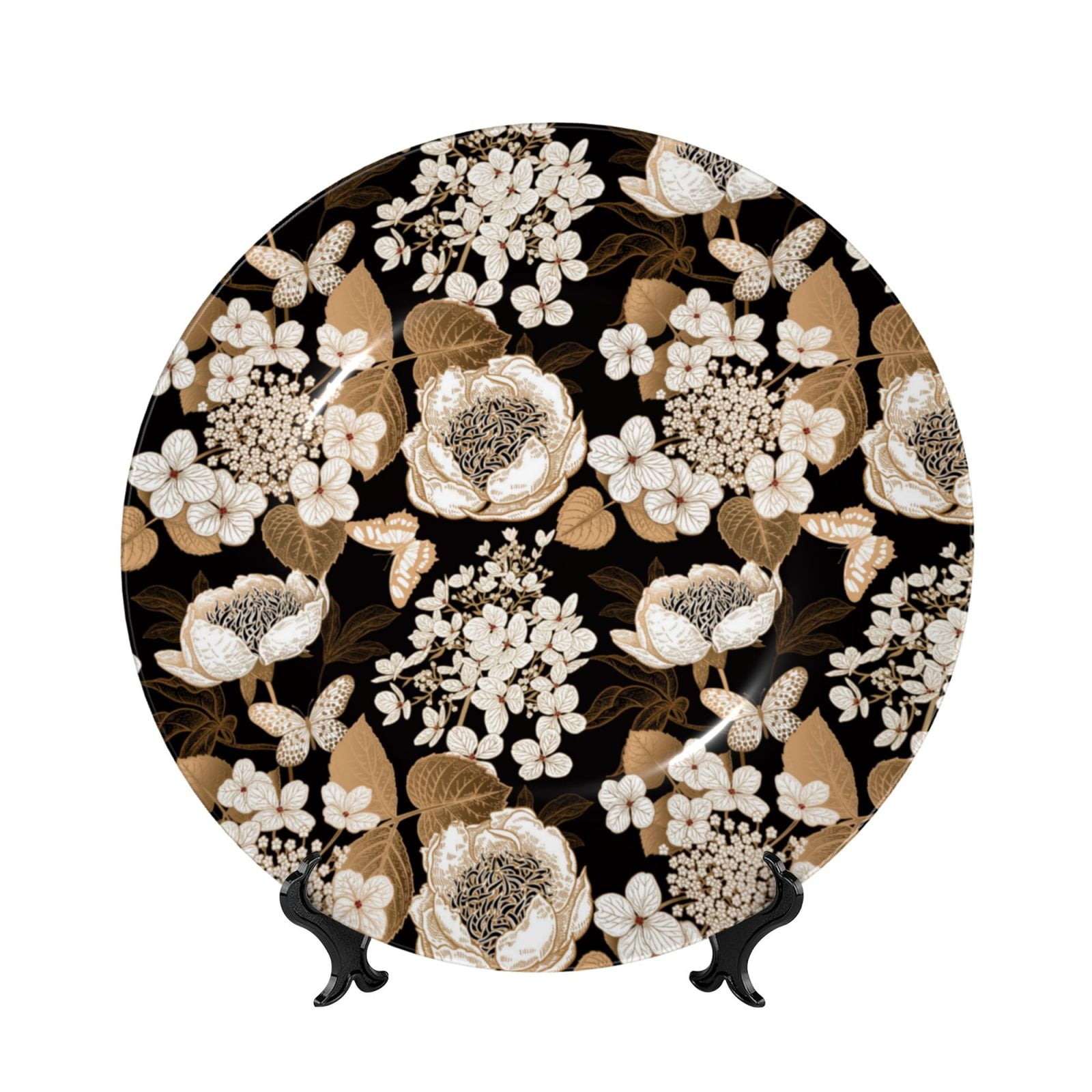 Zeuib Retro Hydrangeas Print Decorative Plate for Display, Bone China ...