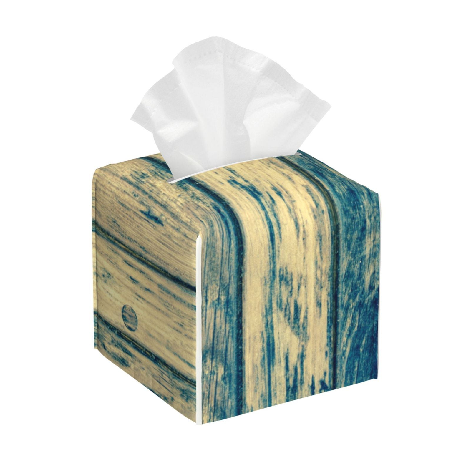 Zeuib Retro Wooden Print Tissue Box Cover,PU Leather Tissue Holder ...