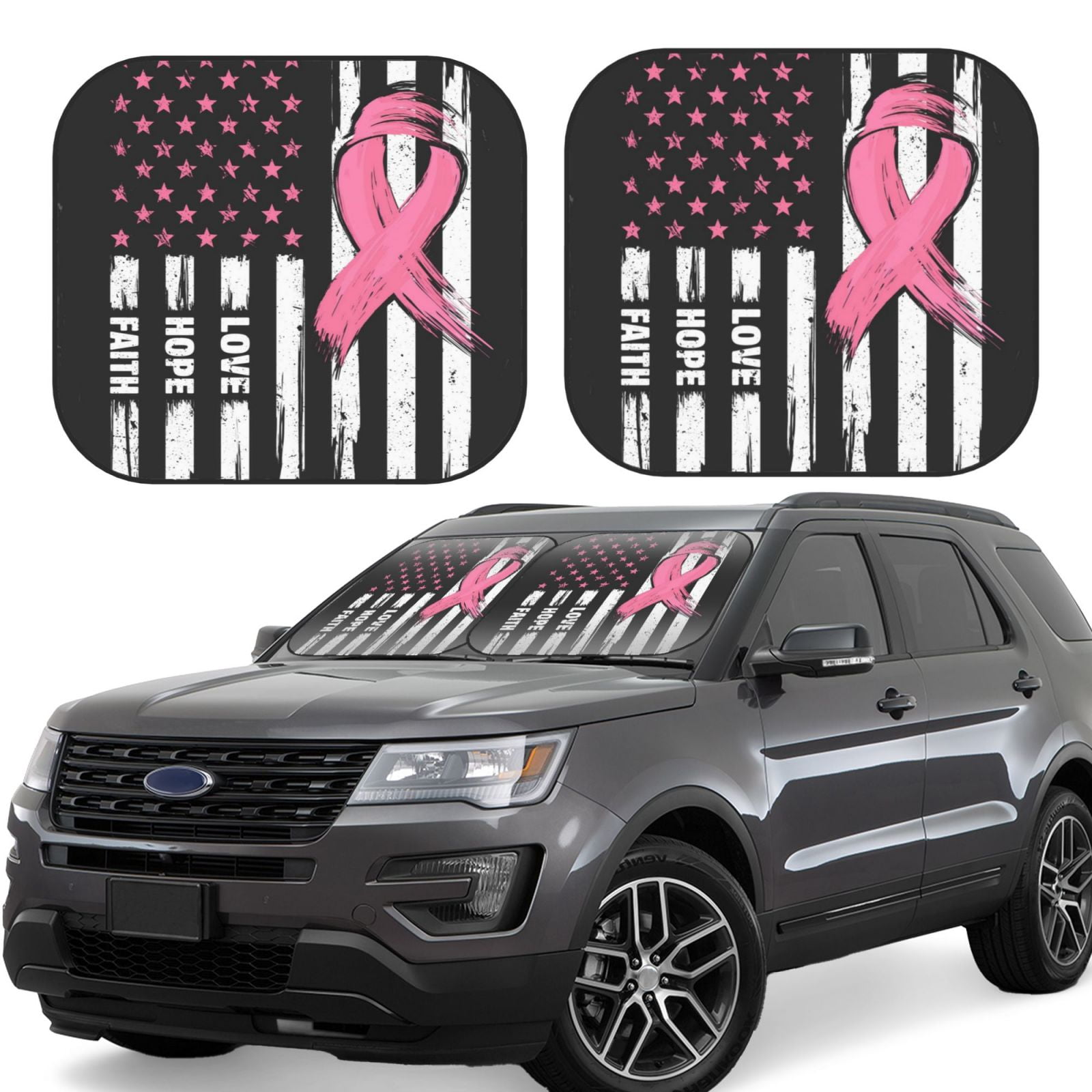 Zeuib Ribbon Breast Cancer Awareness Print Car Windshield Sun Shade ,2 ...