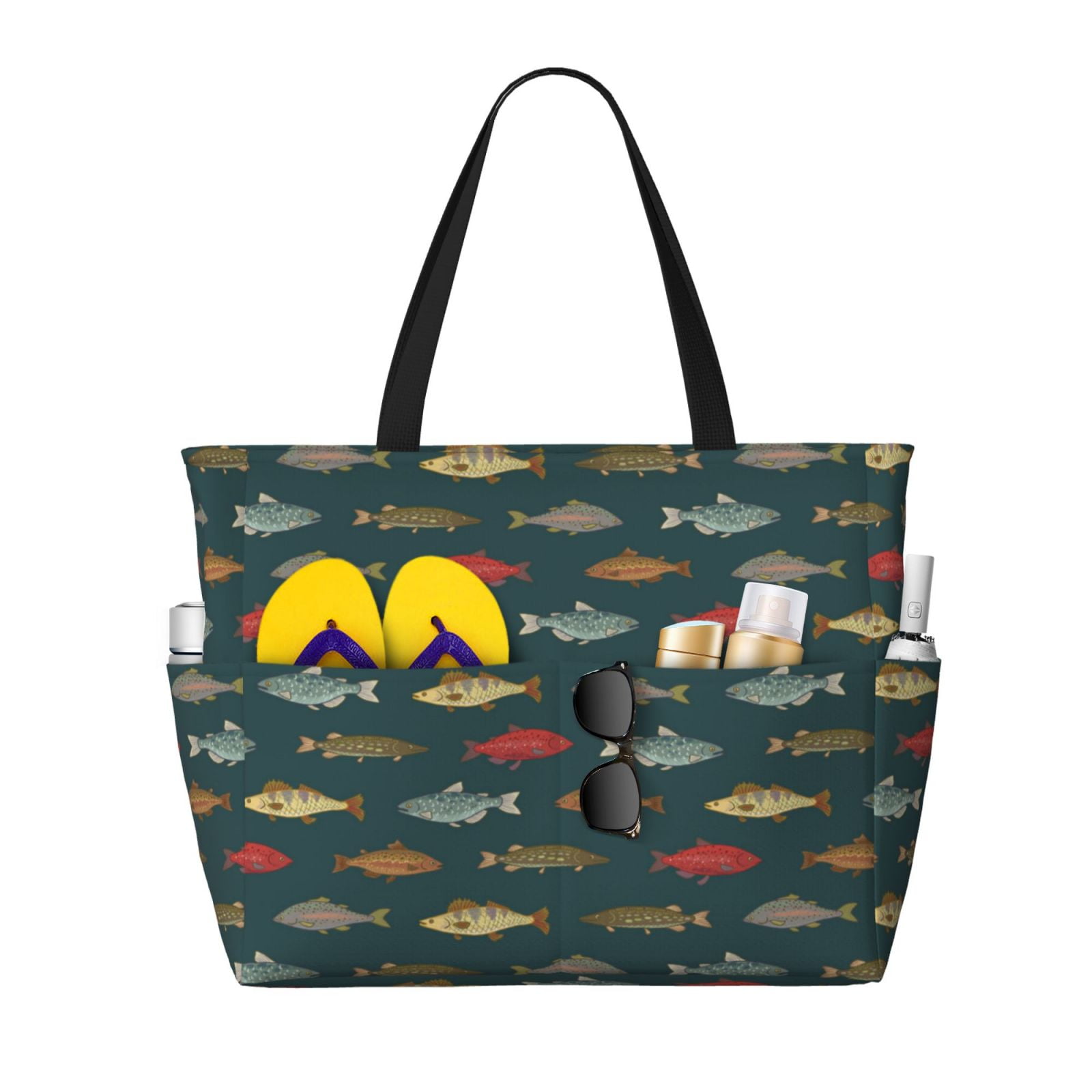 Zeuib River Freshwater Fish Print Beach Bag for Women, Waterproof ...