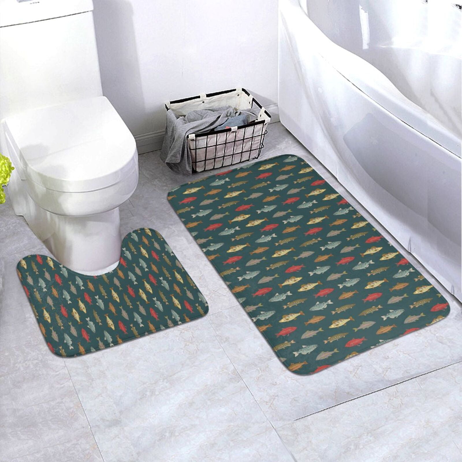 Zeuib River Freshwater Fish Water/Dust Absorbent bath rug set,Toilet ...