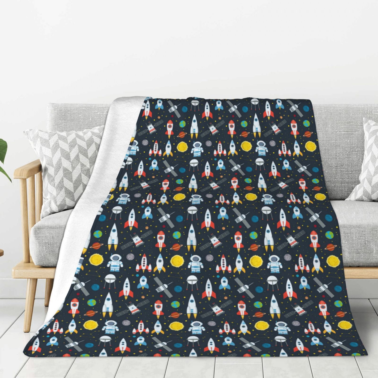 Zeuib Rocket Space Print Fleece Throw Blanket,Plush Fluffy Large Big ...