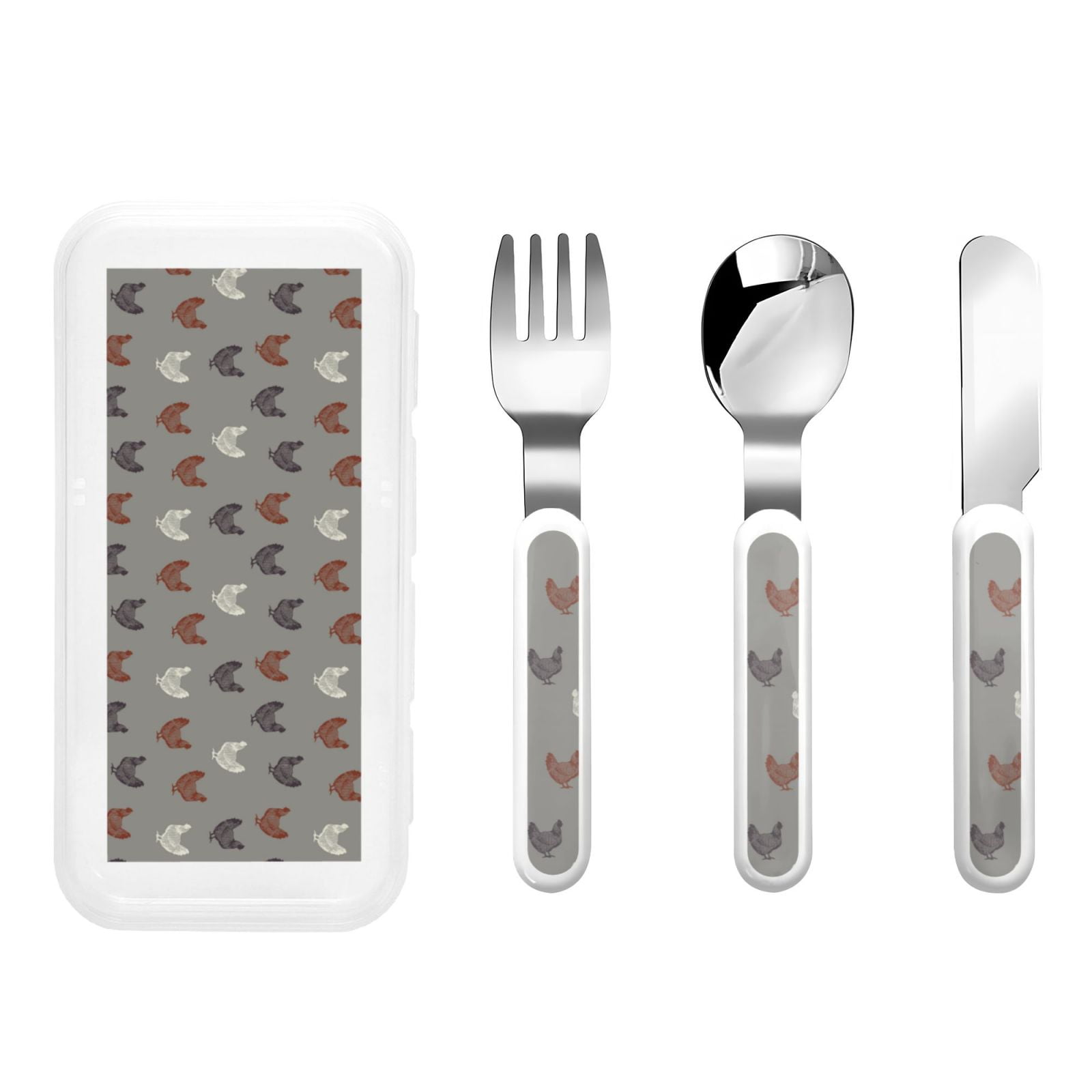 Zeuib Rooster Print 3 Pieces Children Fork Spoon Knife Set with Travel ...