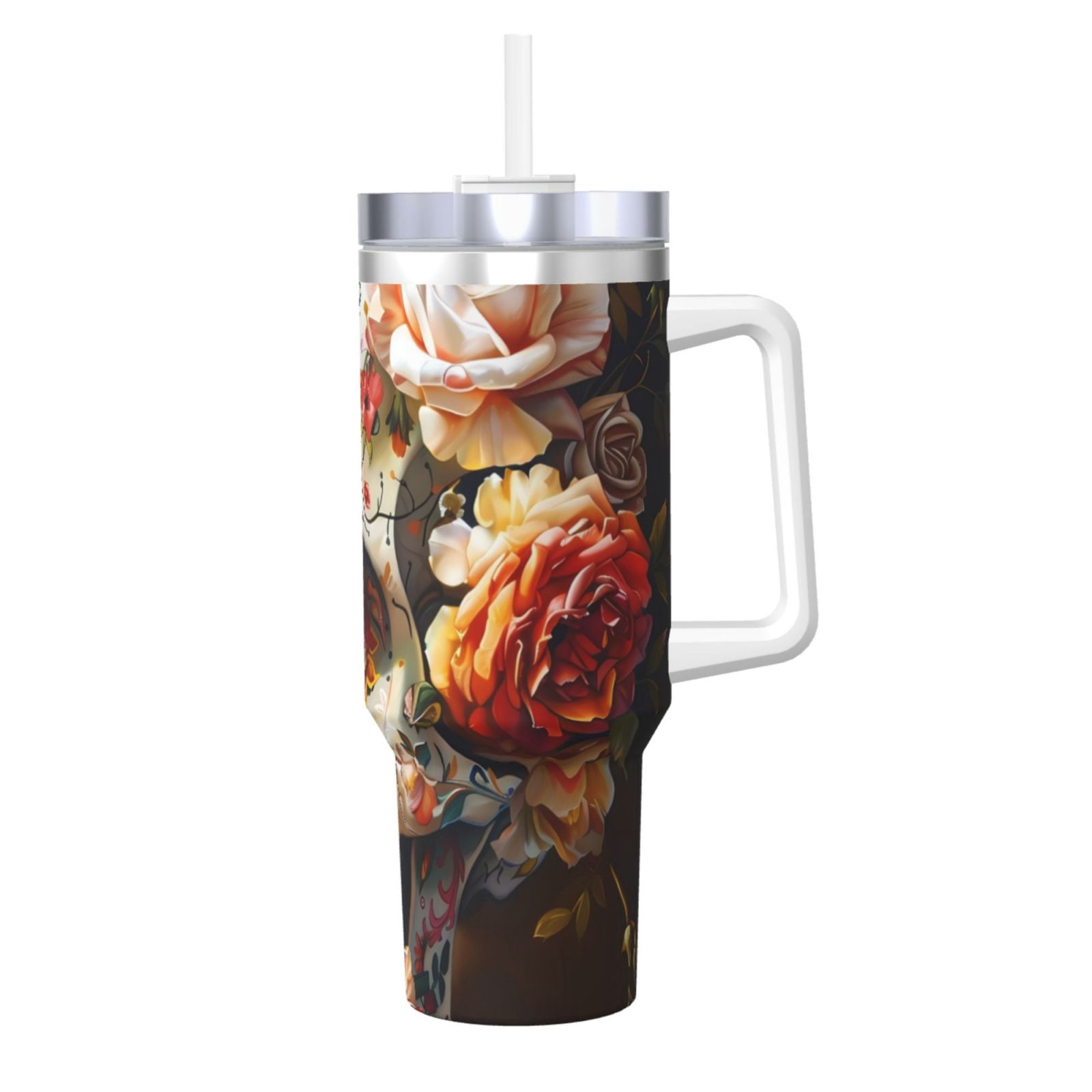 Zeuib Rose Floral Skull Printed Insulated Stainless Steel Hot/Cold ...