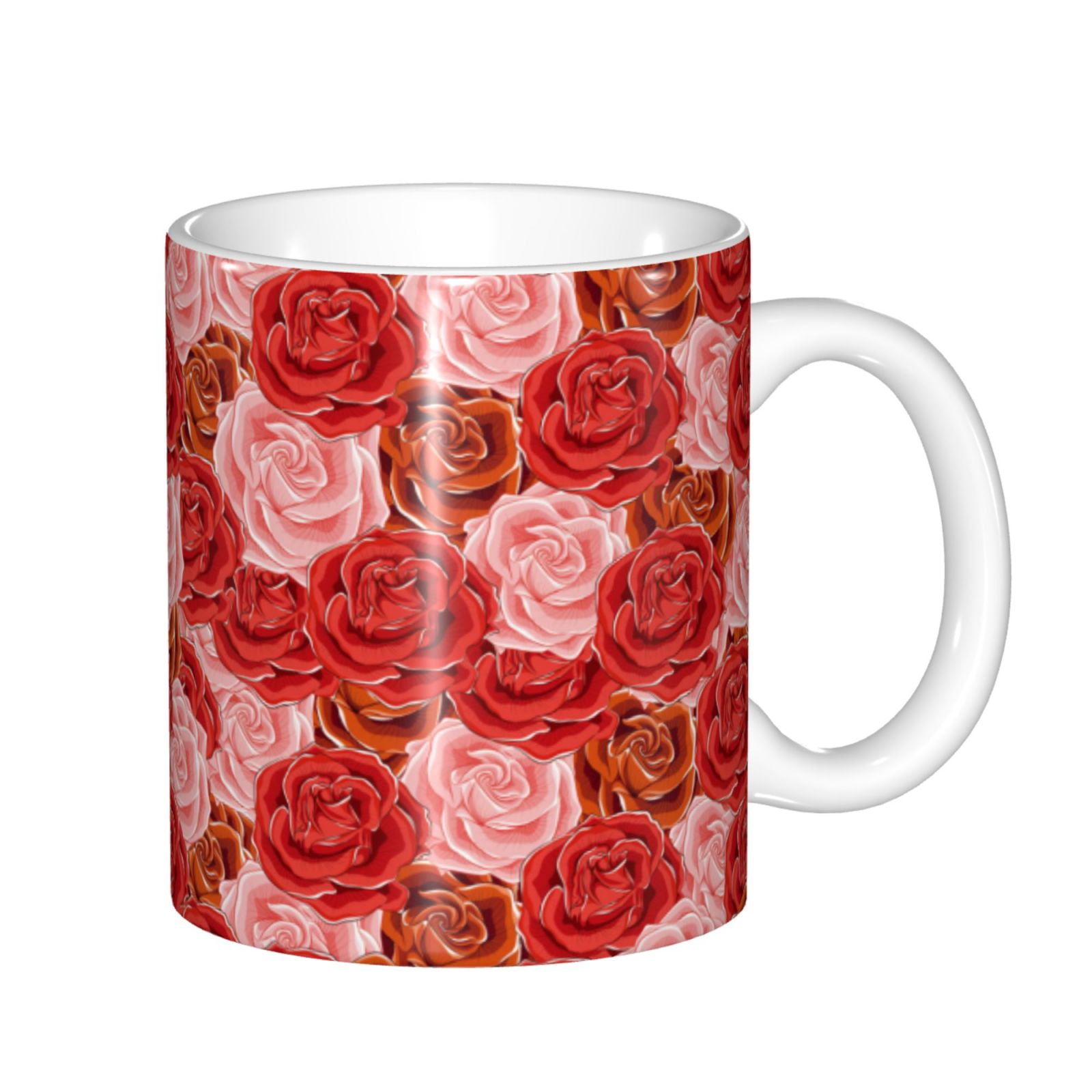 Zeuib Rose Flowers Ceramic Coffee Mug with Large Handle，Modern Reactive ...