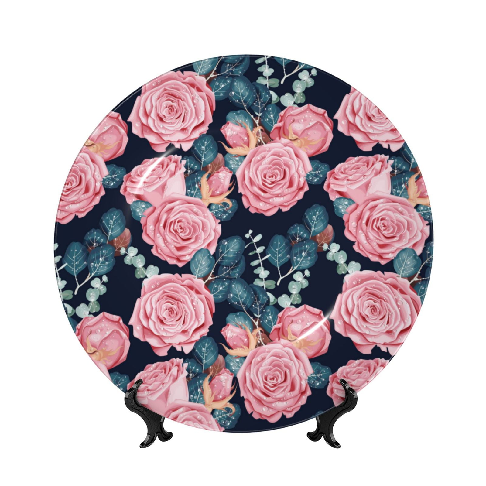 Zeuib Rose Flowers Print Decorative Plate for Display, Bone China ...