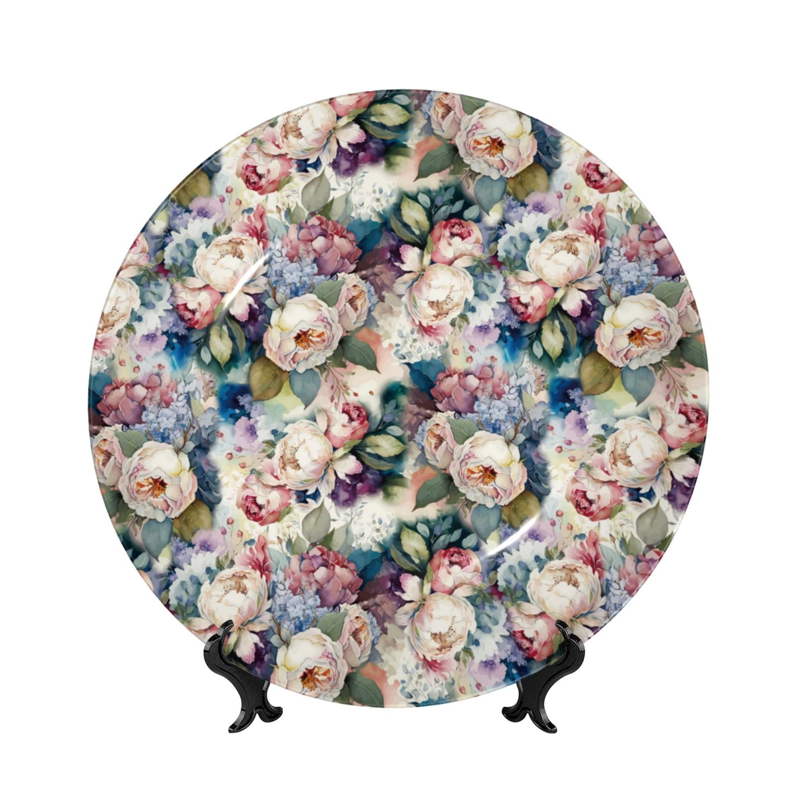 Zeuib Rose Flowers Print Decorative Plate for Display, Bone China ...