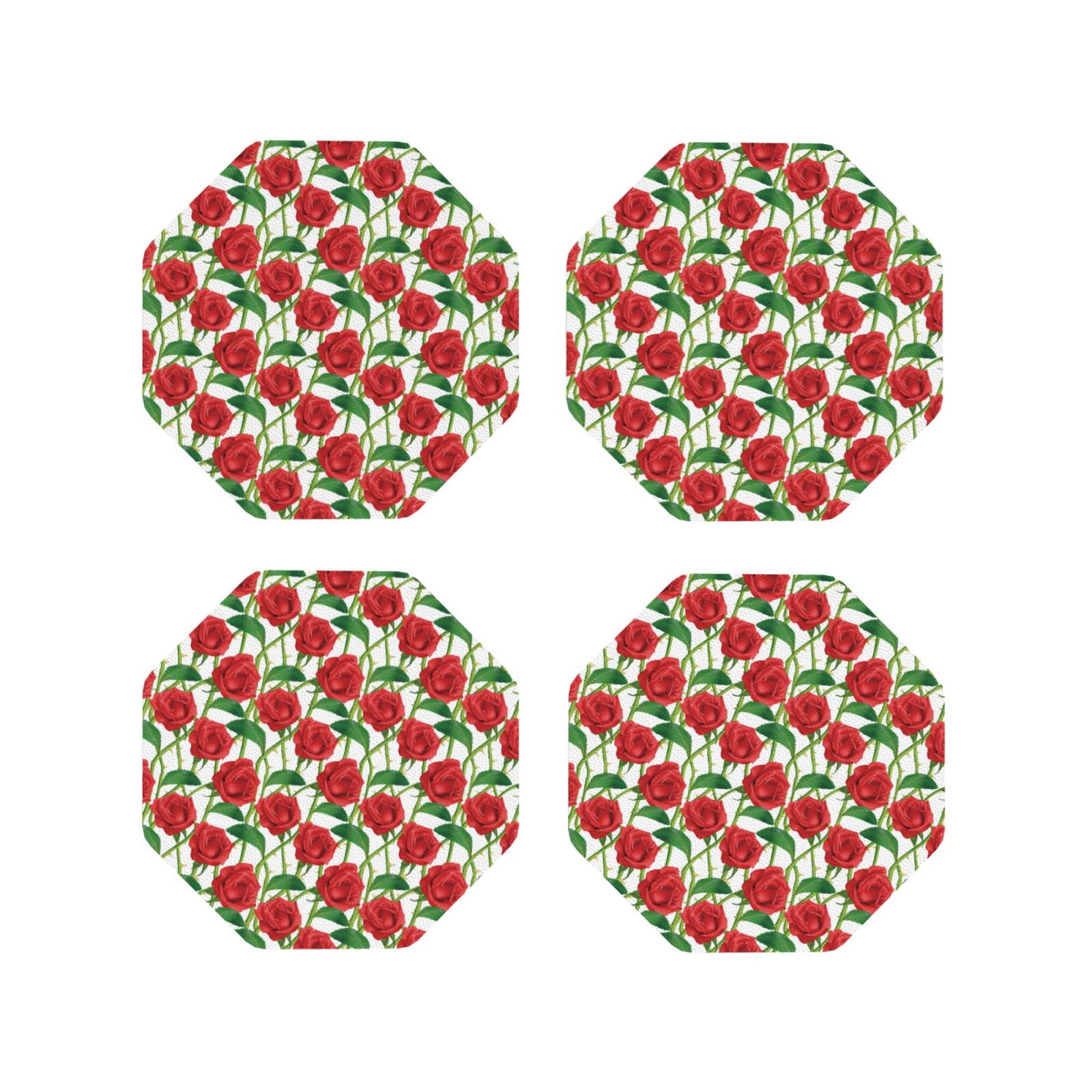 Zeuib Rose Flowers Print Set of 4 Coasters for Drinks, Glass & Cups ...