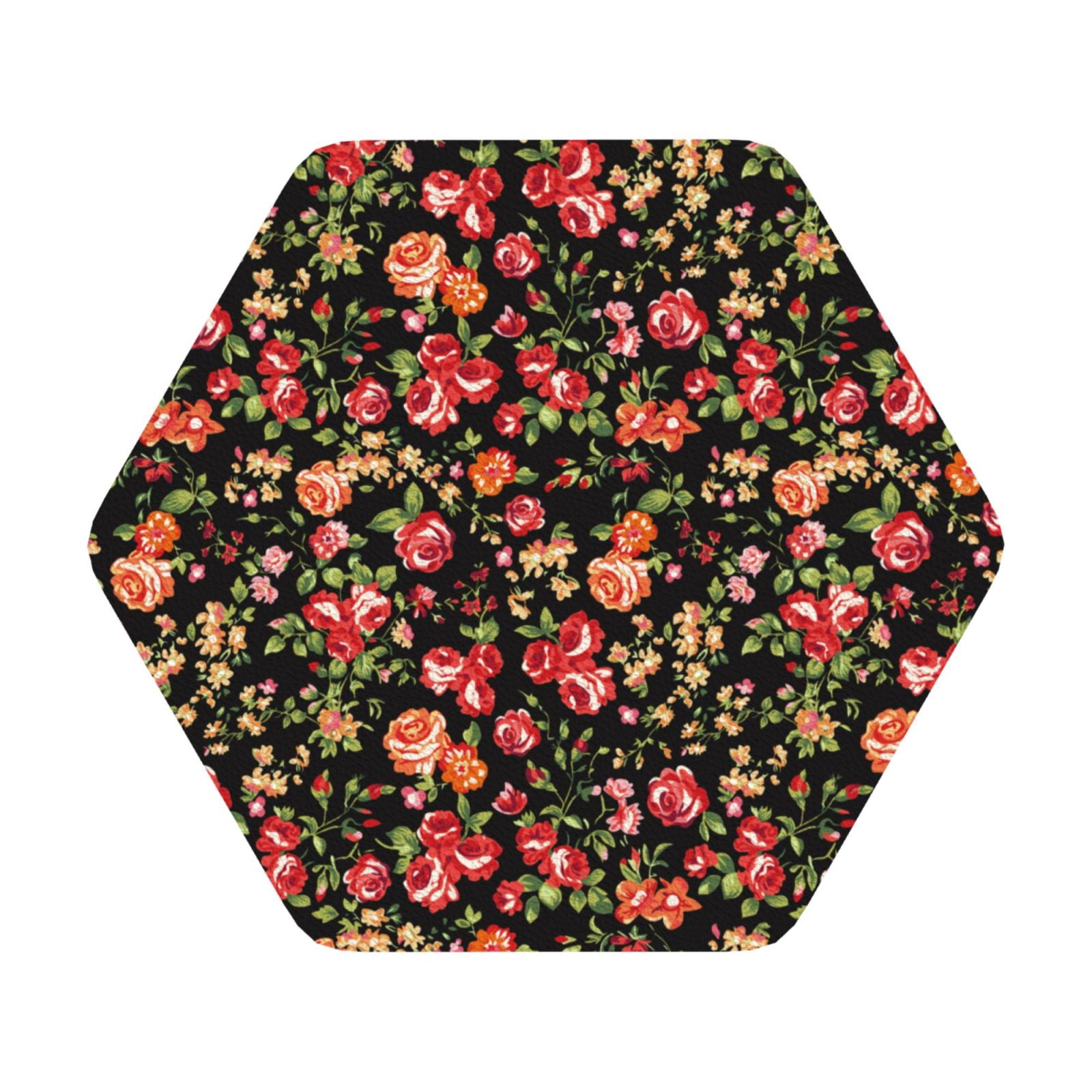 Zeuib Rose Flowers Print Set of 6 Coasters for Drinks, Glass & Cups ...