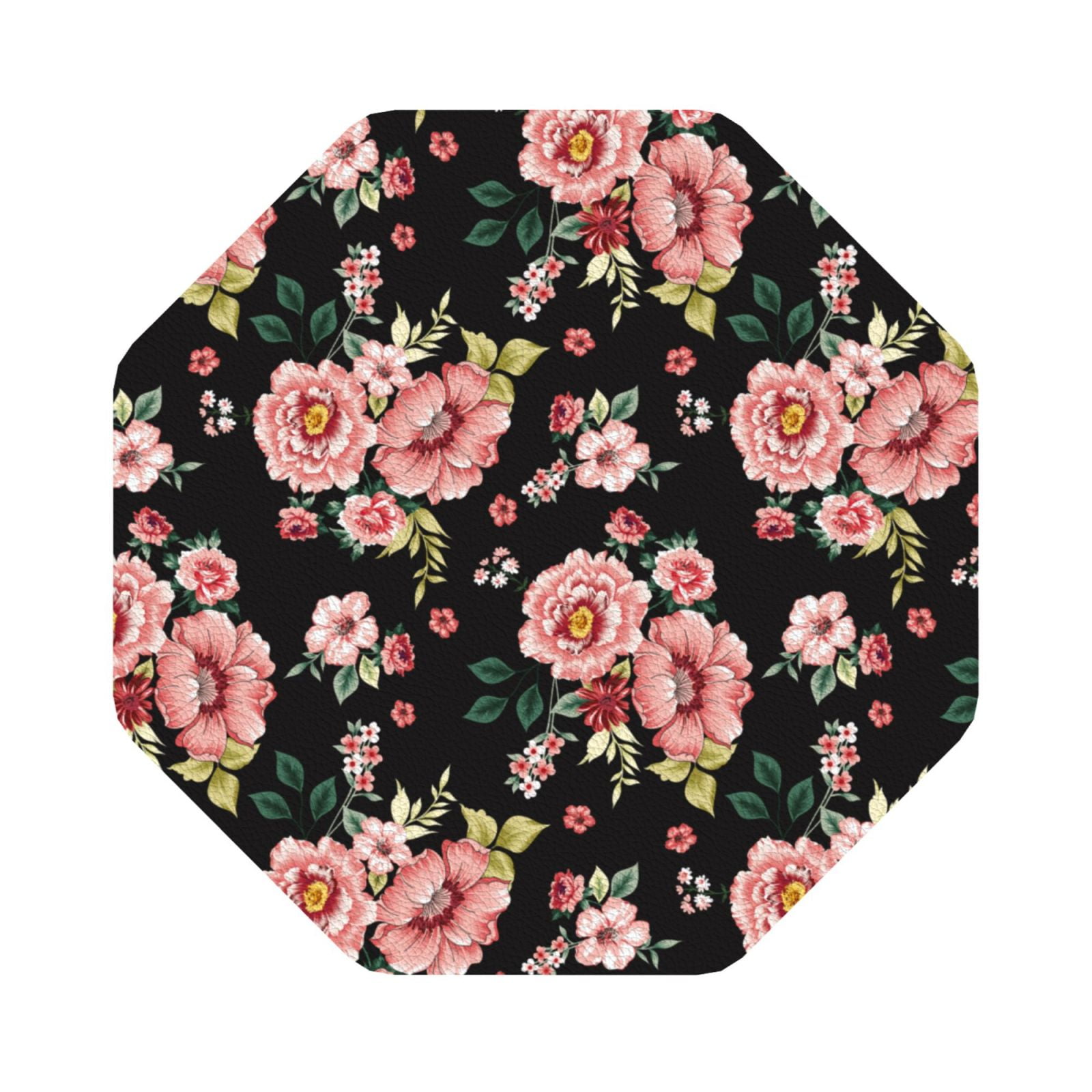 Zeuib Rose Flowers Print Set of 6 Coasters for Drinks, Glass & Cups ...