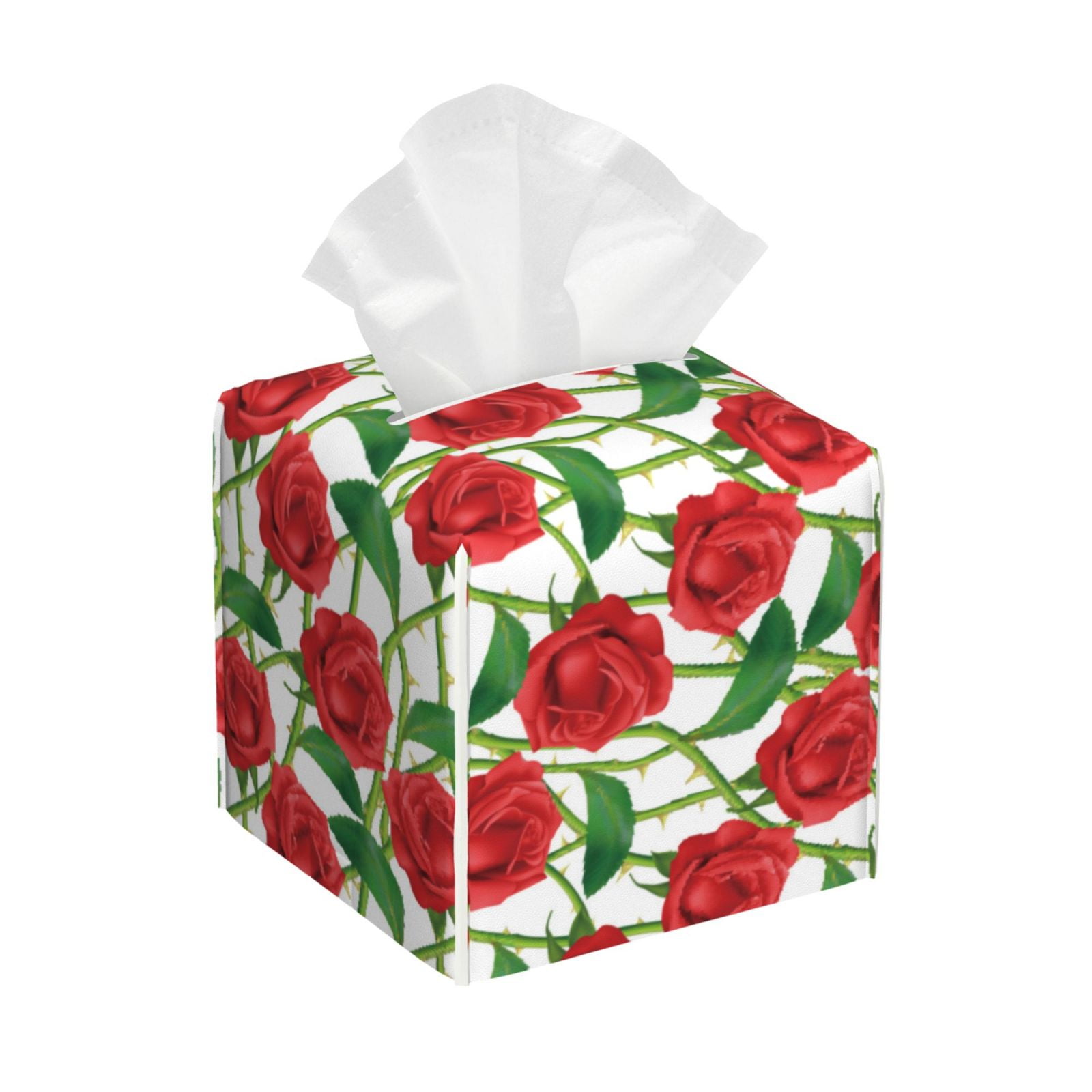 Zeuib Rose Flowers Print Tissue Box Cover,PU Leather Tissue Holder ...