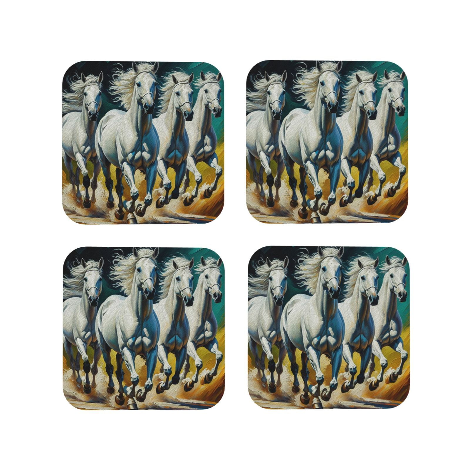 Zeuib Running horses Print Set of 4 Coasters for Drinks, Glass & Cups ...