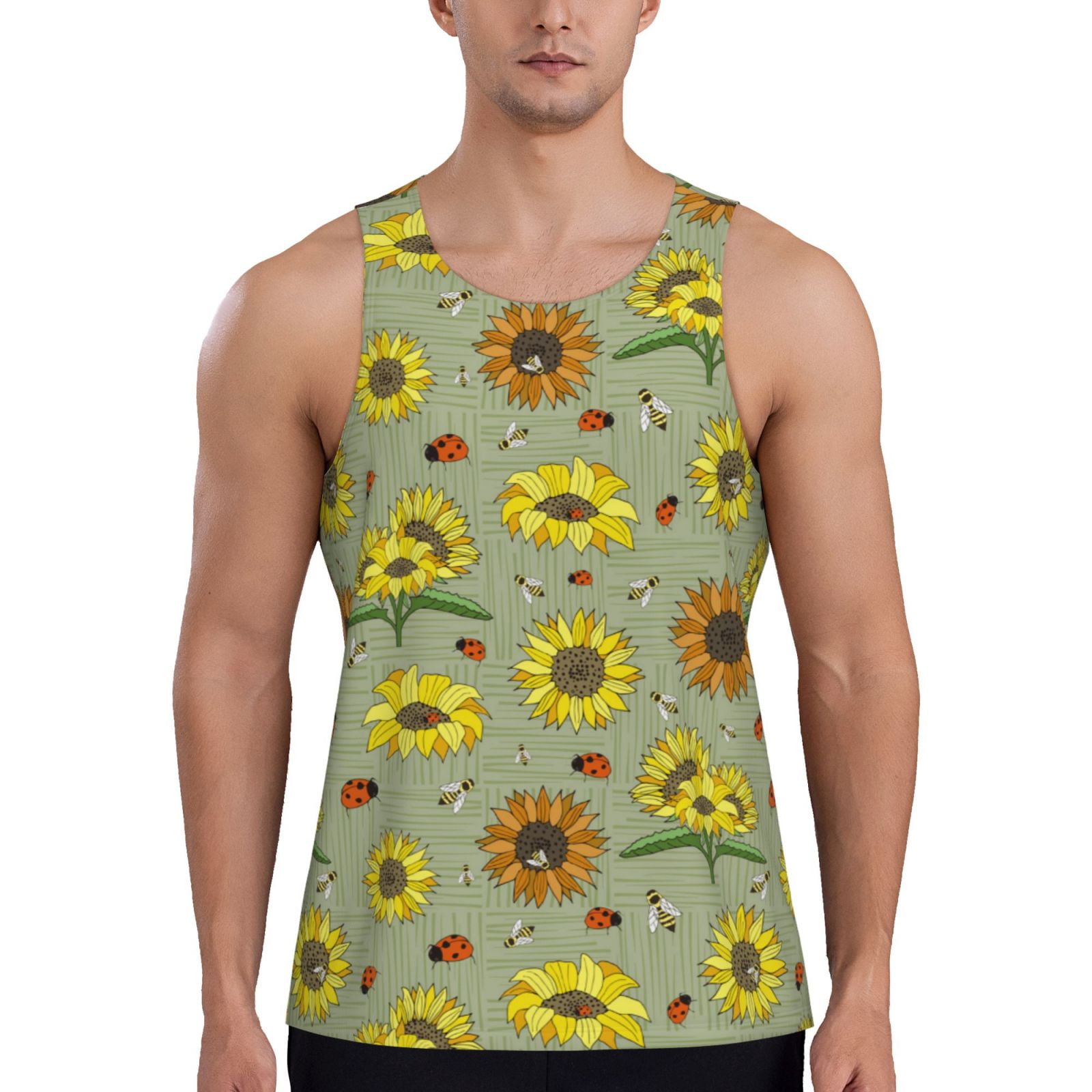Zeuib Sage Green With Sunflowers Print Quick Dry Workout Tank Top,Gym ...