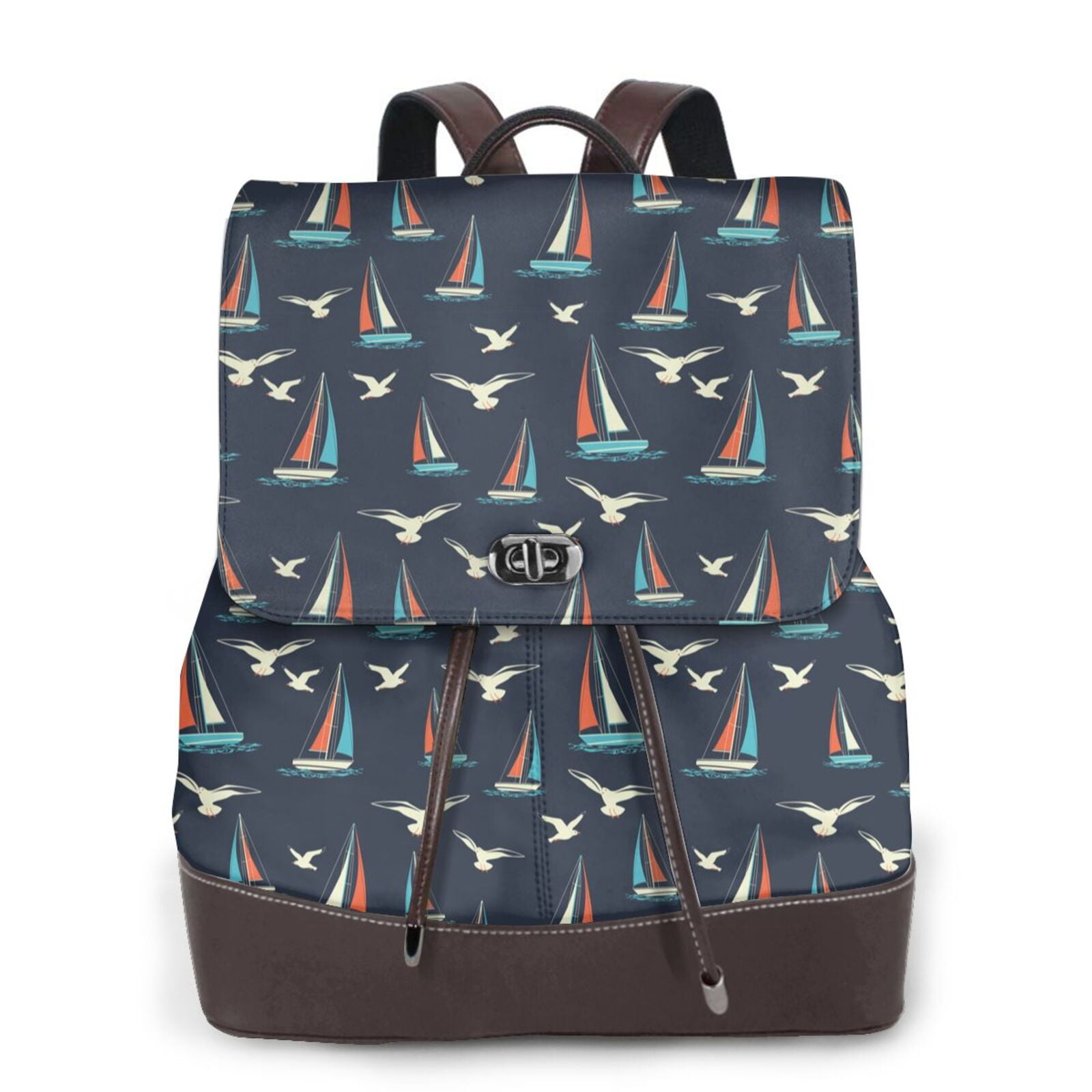 Zeuib Sailboat And Seagull Print Leather Backpack for Women,Leather ...