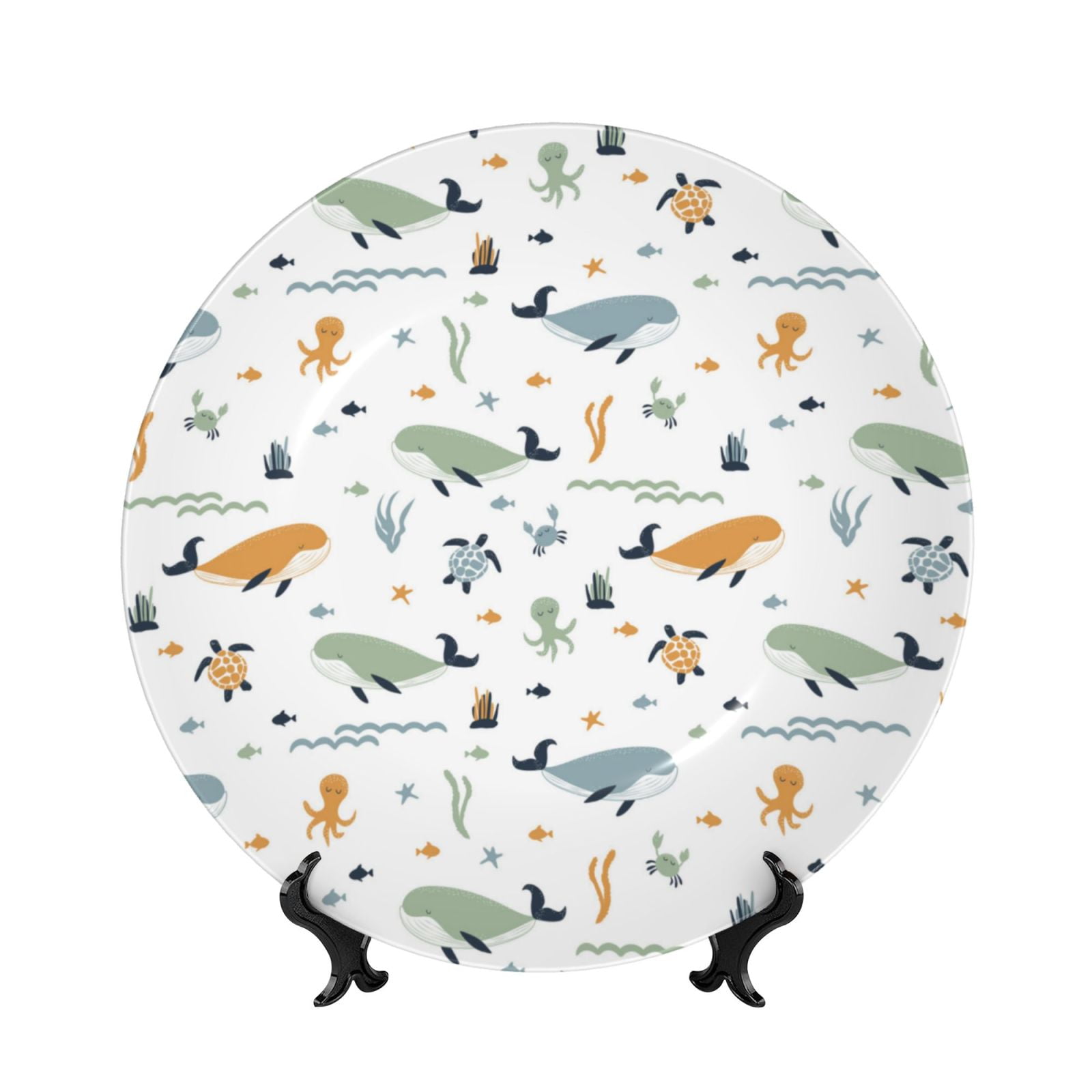 Zeuib Sea Creatures Print Decorative Plate for Display, Bone China ...