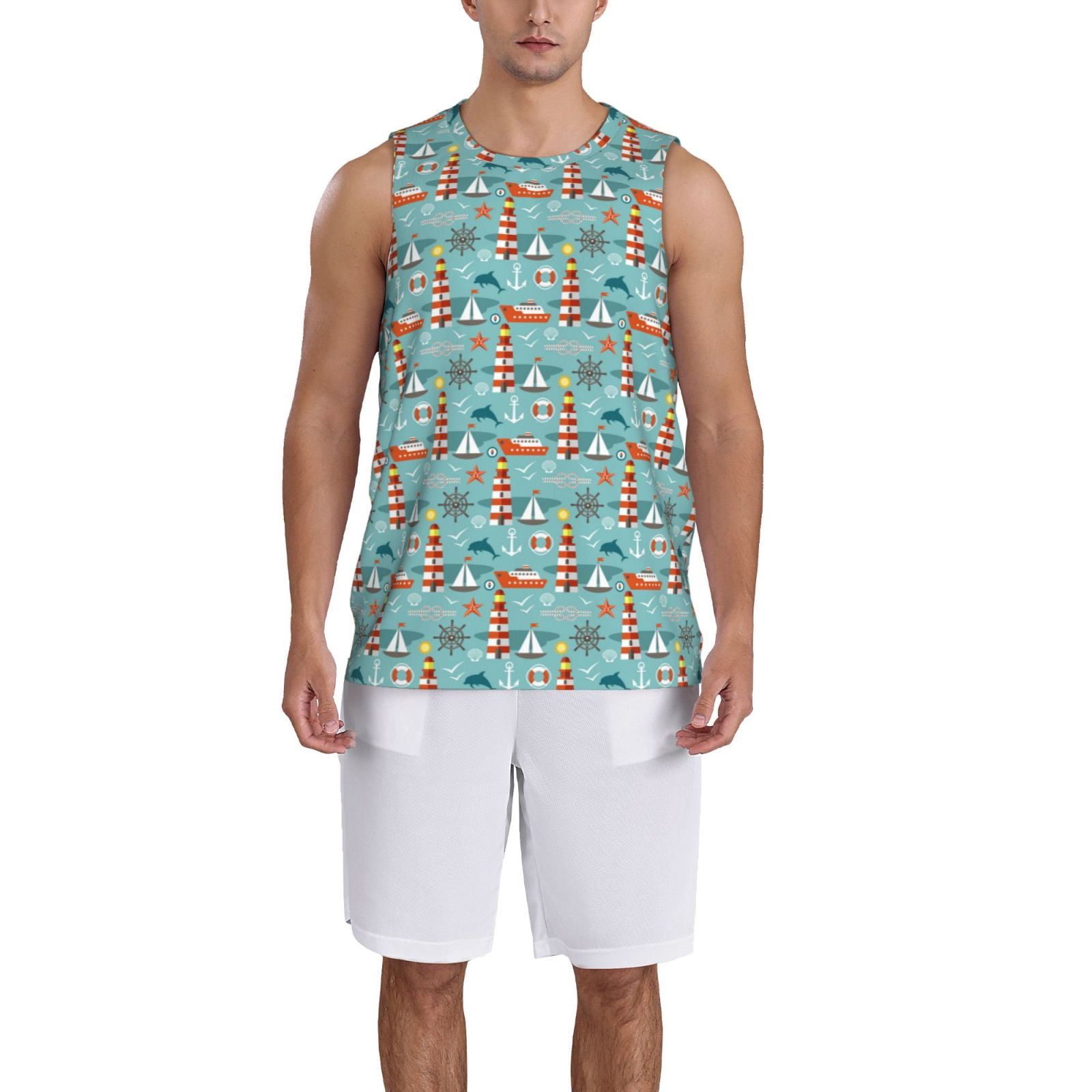 Zeuib Sea Lighthouse Jersey Shirt for Men,Mesh Athletic Practice Sports ...