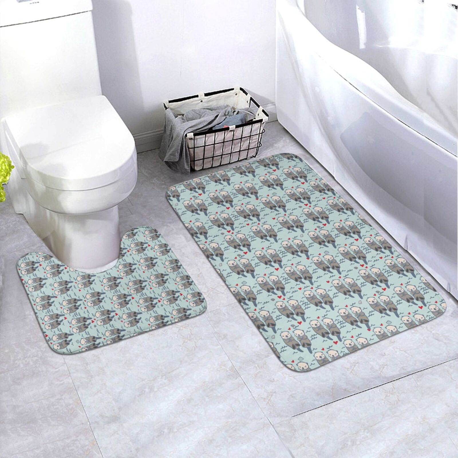 Zeuib Sea Otter Water/Dust Absorbent bath rug set,Toilet Bath Mat U ...