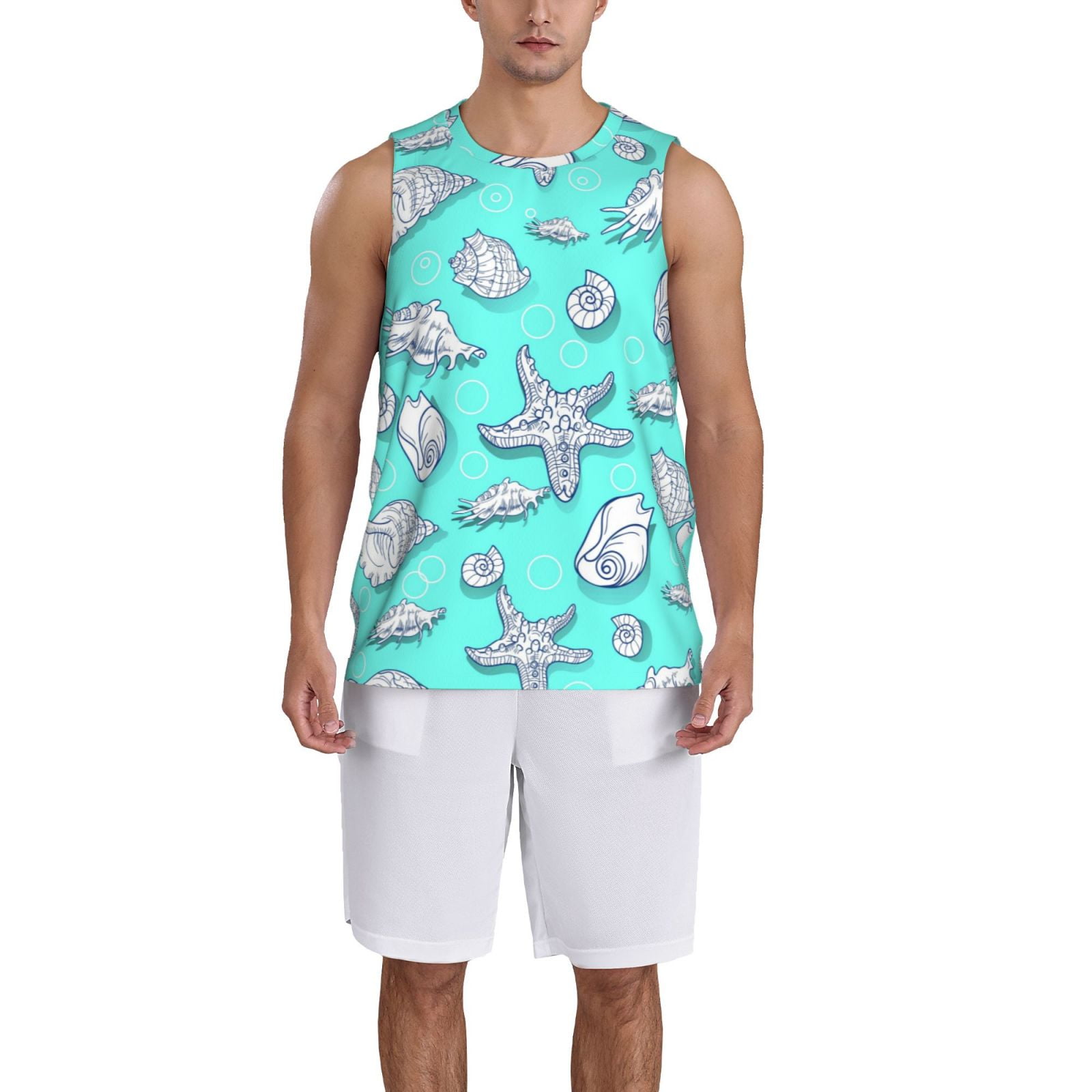 Zeuib Seashell And Starfish Jersey Shirt for Men,Mesh Athletic Practice ...
