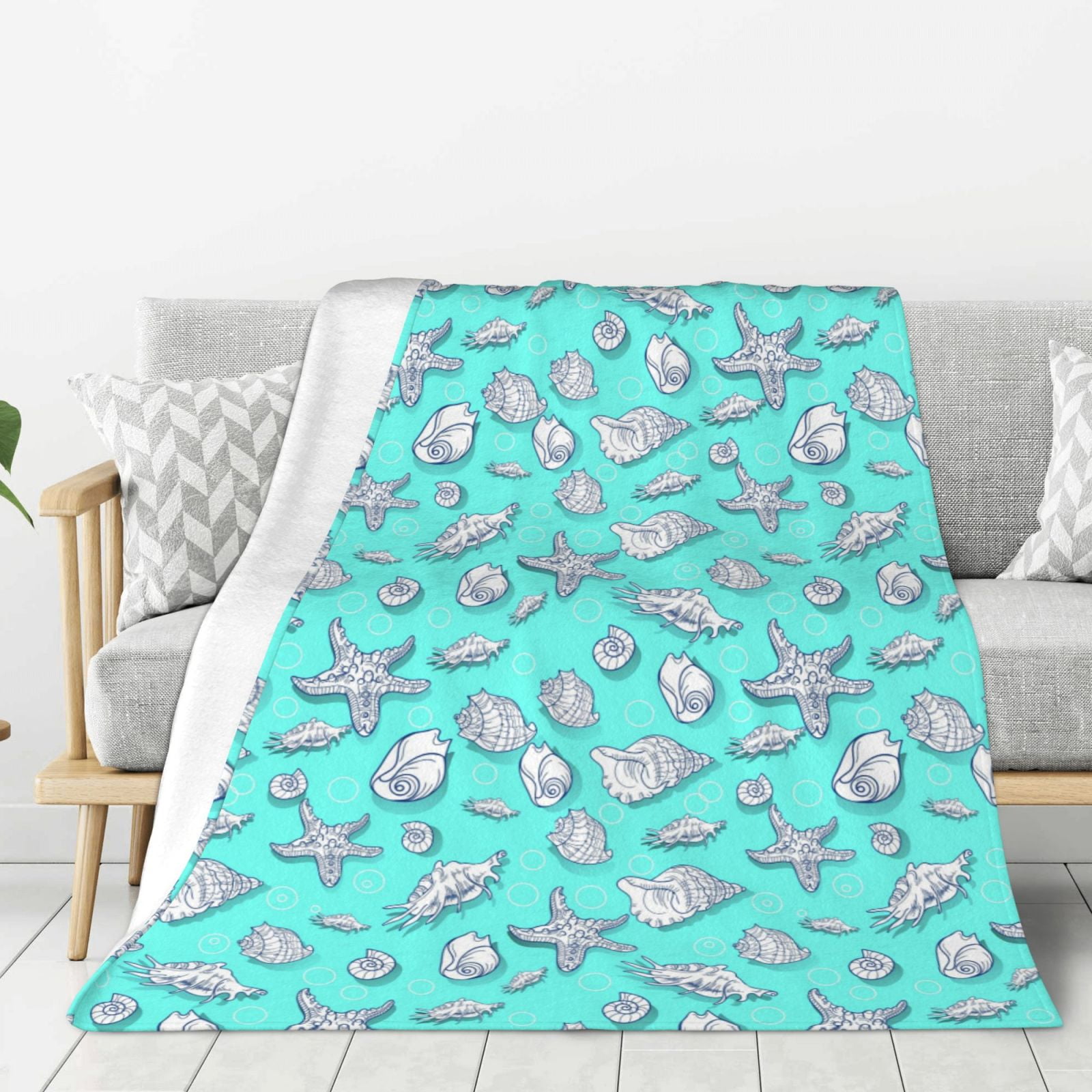 Zeuib Seashell And Starfish Print Fleece Throw Blanket,Plush Fluffy ...