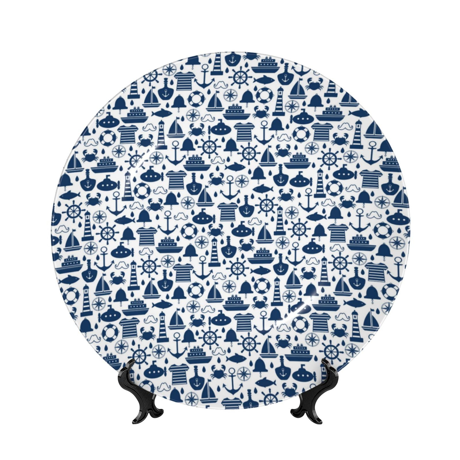 Zeuib Seaside Primary Color Print Decorative Plate for Display, Bone ...