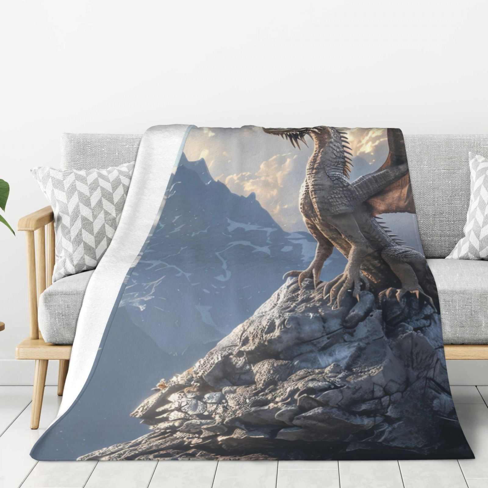Zeuib Silver Dragon Mountain Peaks Print Fleece Throw Blanket,Plush ...
