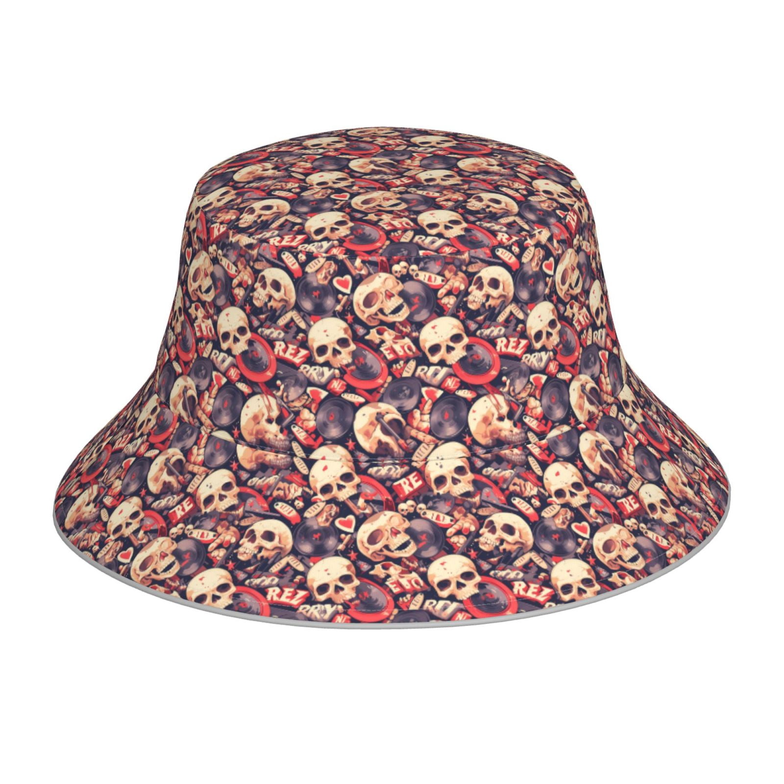 Zeuib Skull rock record artist Reflective Bucket Hat, UV Protection ...