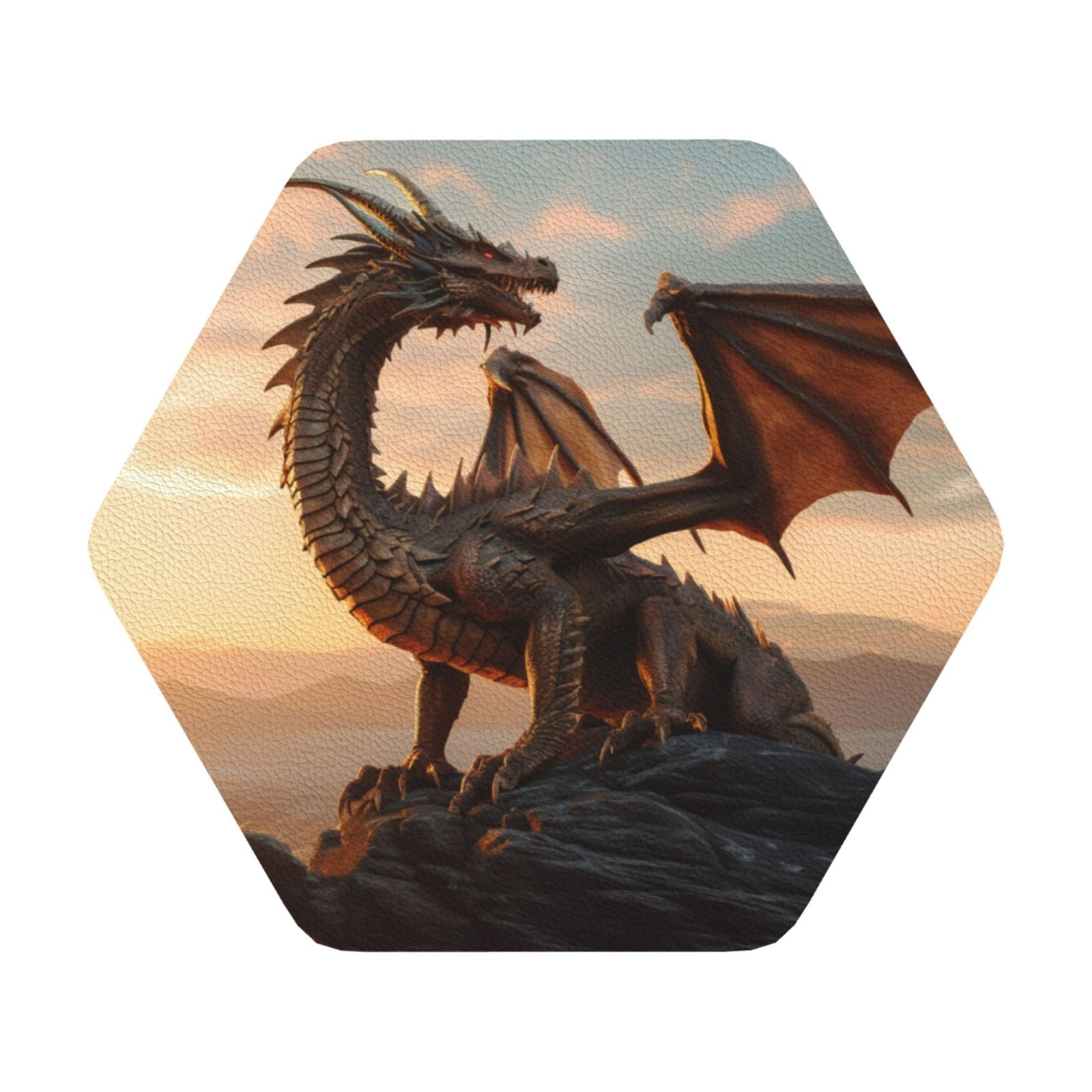 Zeuib Sky Sunset Bronze Dragon Print Set of 6 Coasters for Drinks ...