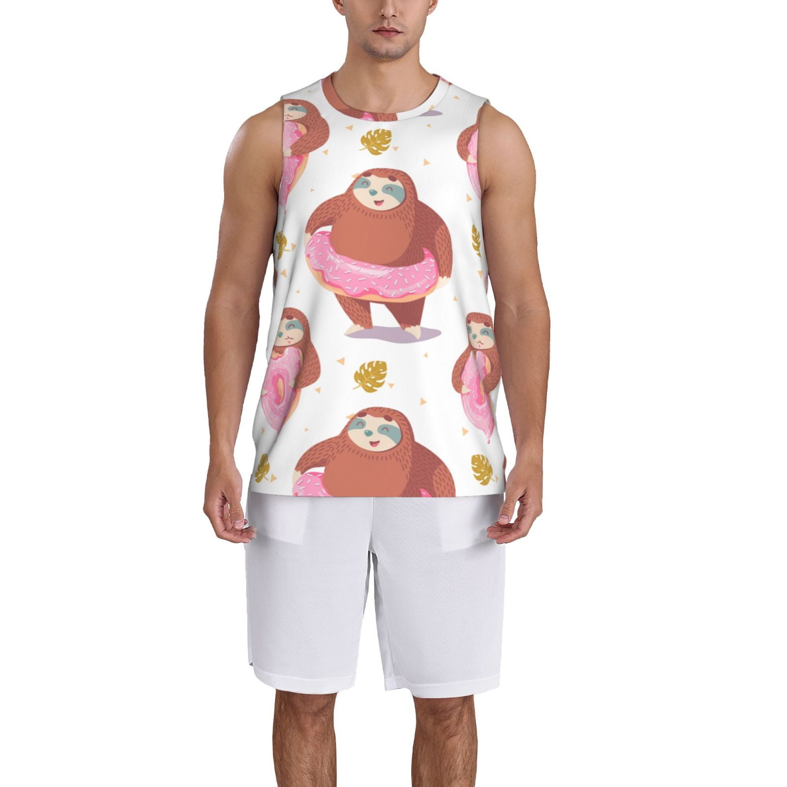 Zeuib Sloth with Donuts1 Jersey Shirt for Men,Mesh Athletic Practice ...