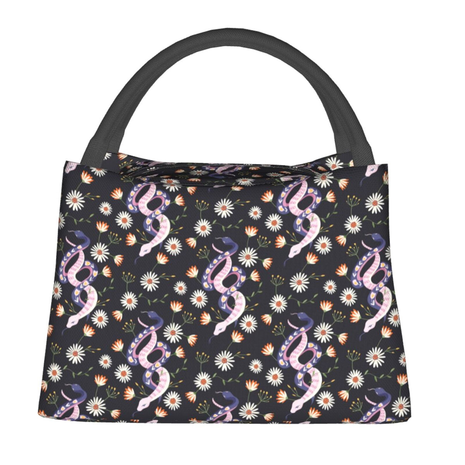 Zeuib Snake And Floral1 Lunch Bag,Collapsible Cooler Bag Insulated ...