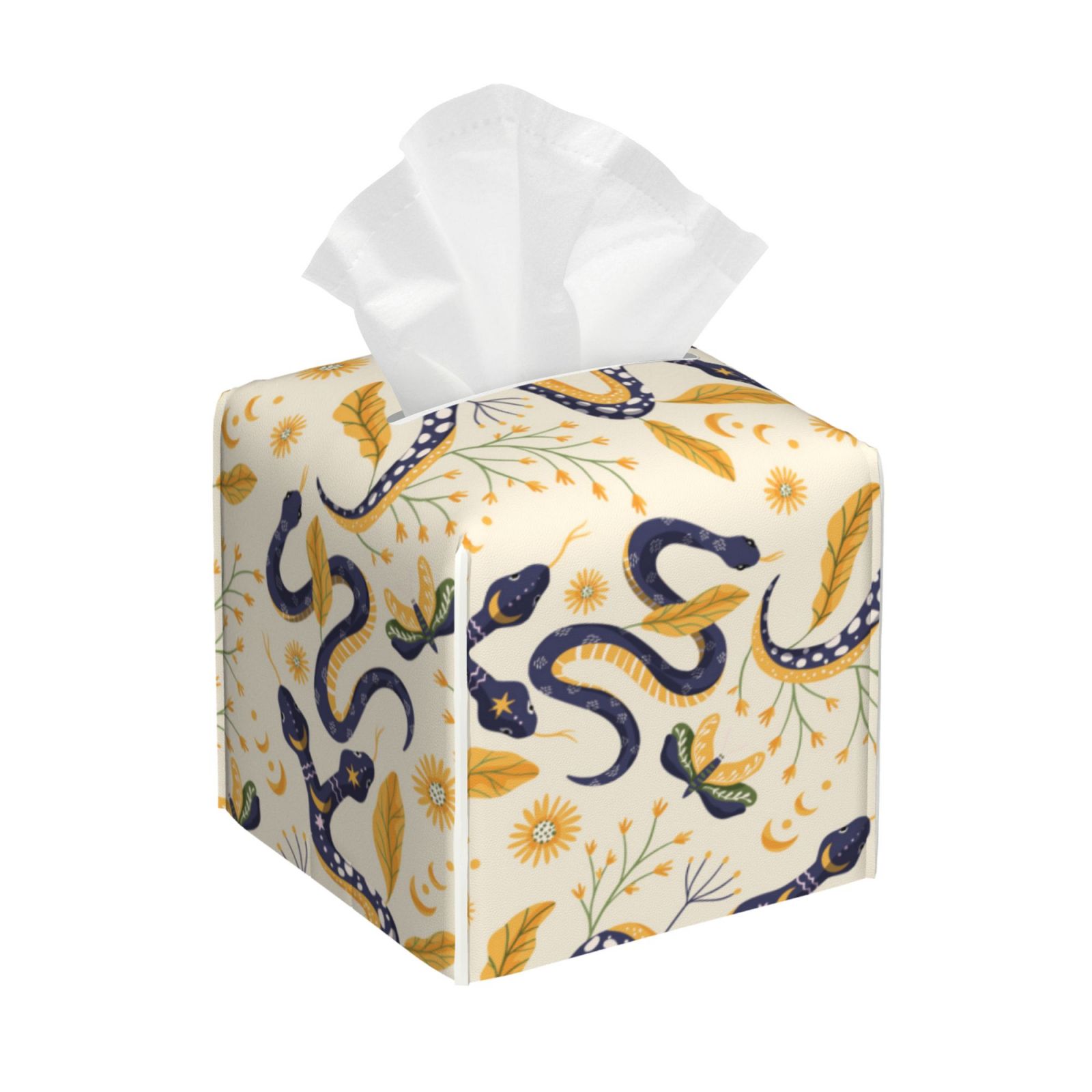 Zeuib Snake And Floral Print Tissue Box Cover,PU Leather Tissue Holder ...