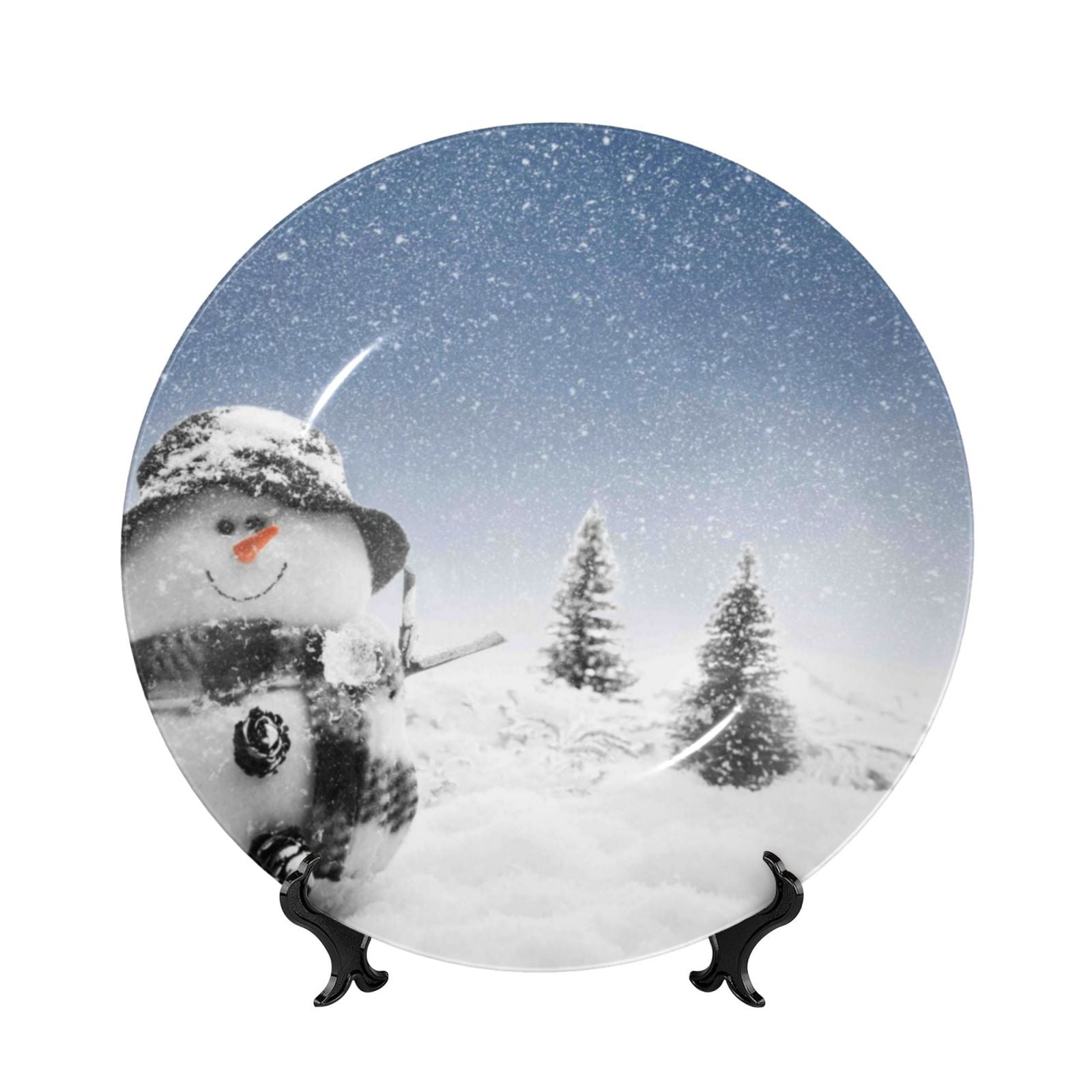 Zeuib Snowman And Christmas Tree Print Decorative Plate for Display ...