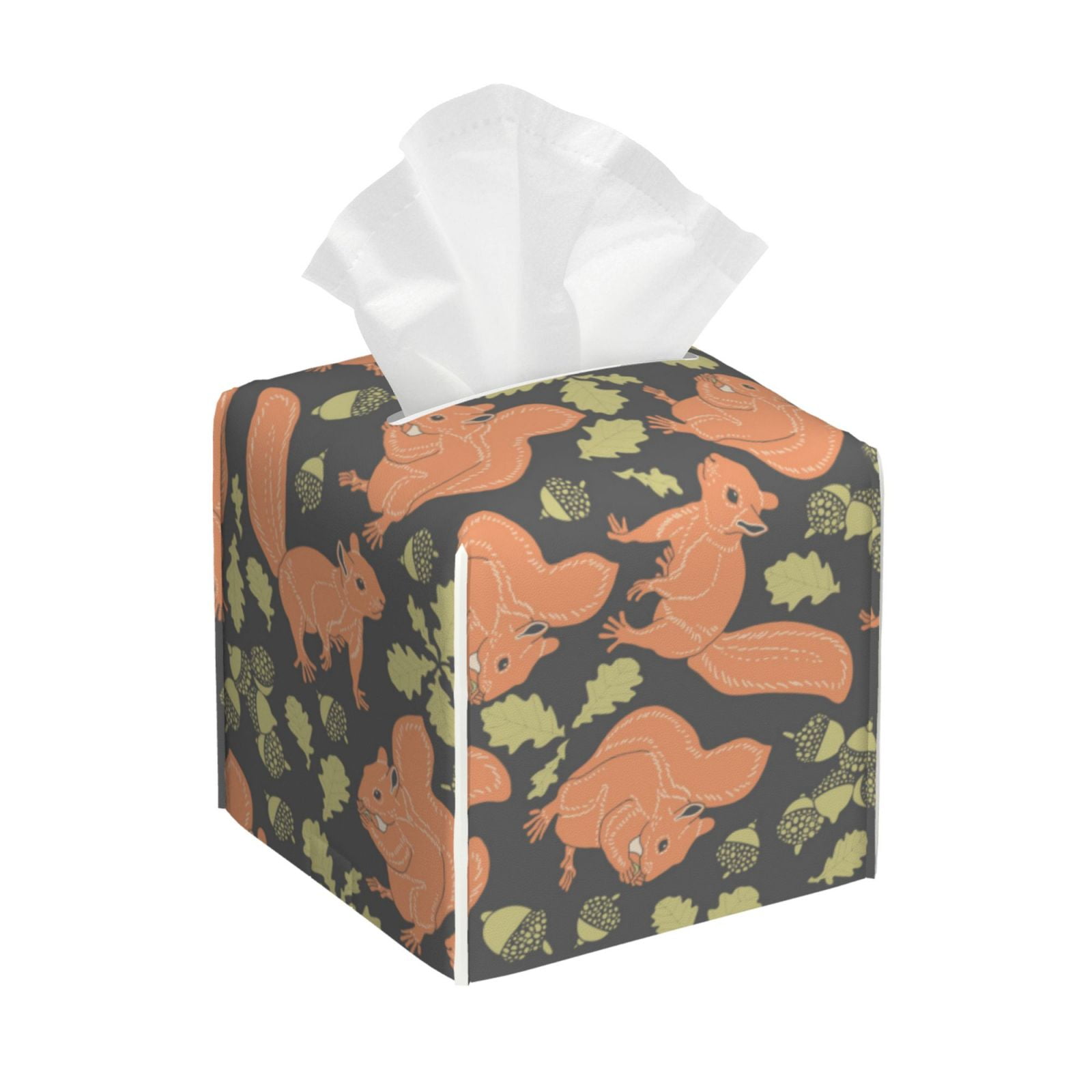 Zeuib Squirrel And Nuts Print Tissue Box Cover,PU Leather Tissue Holder ...