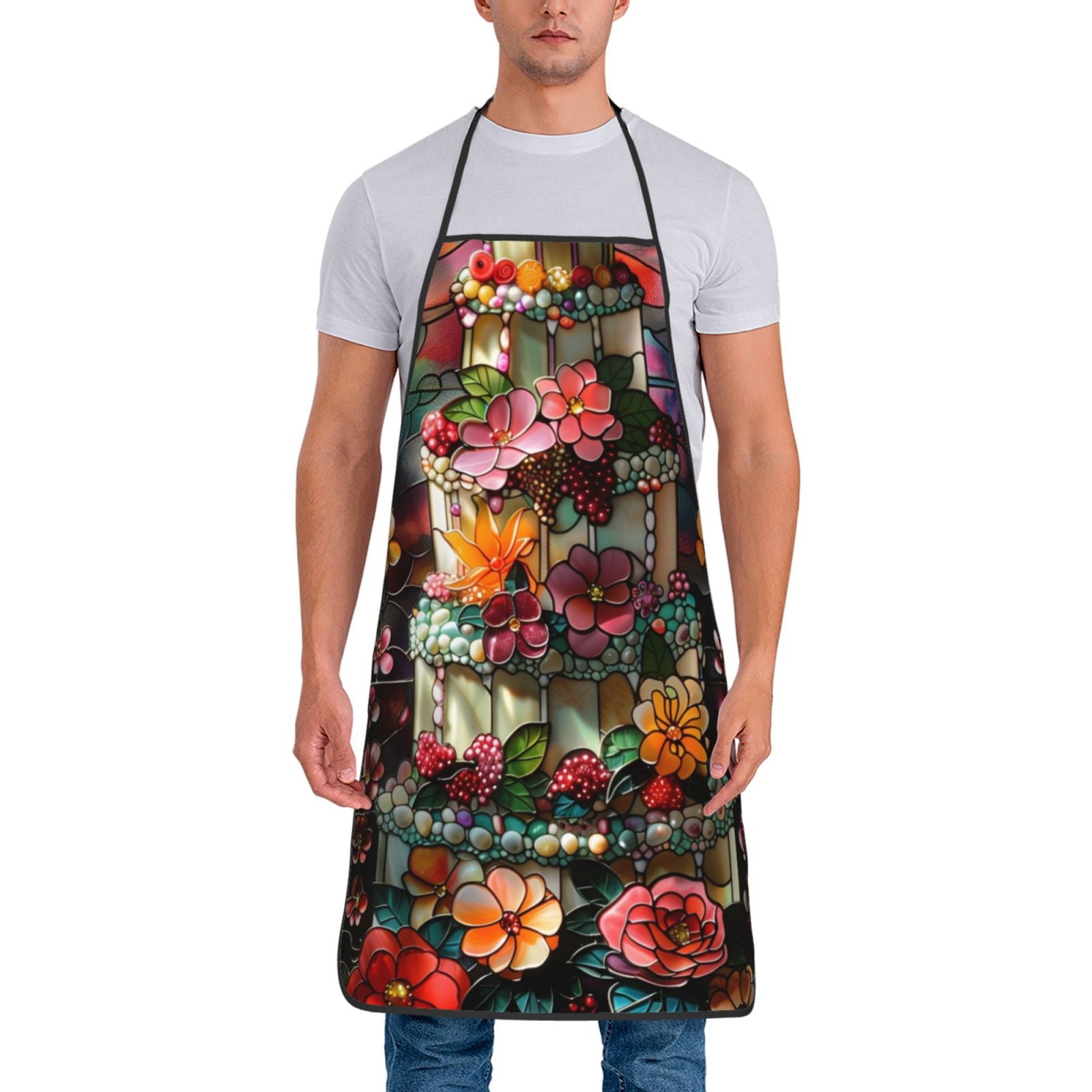 Zeuib Stained Glass Floral Cake Print Unisex Waterproof Aprons ,Cooking ...
