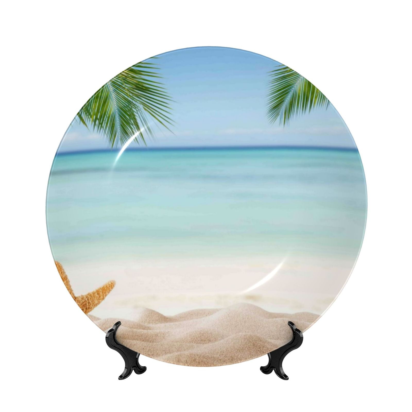 Zeuib Starfish in Beach Print Decorative Plate for Display, Bone China ...
